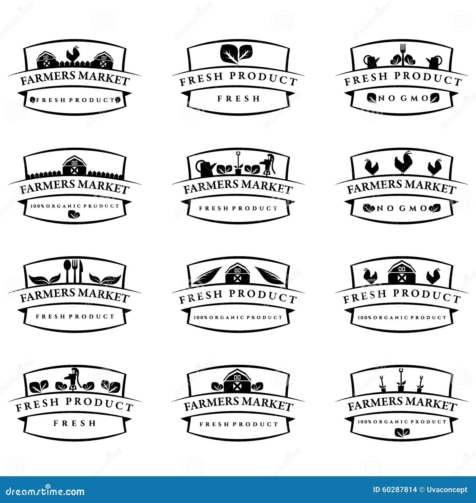 Farm Labels Set, Cartoon Vector Illustration, Farming Emblems With ...
