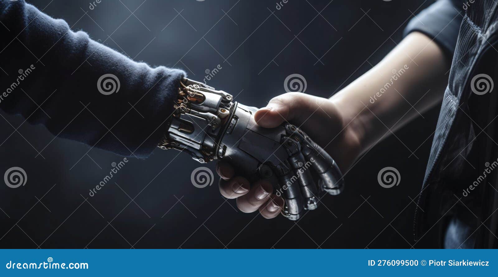 Handshake between Cyborg and Human, Generative AI Technology Stock ...