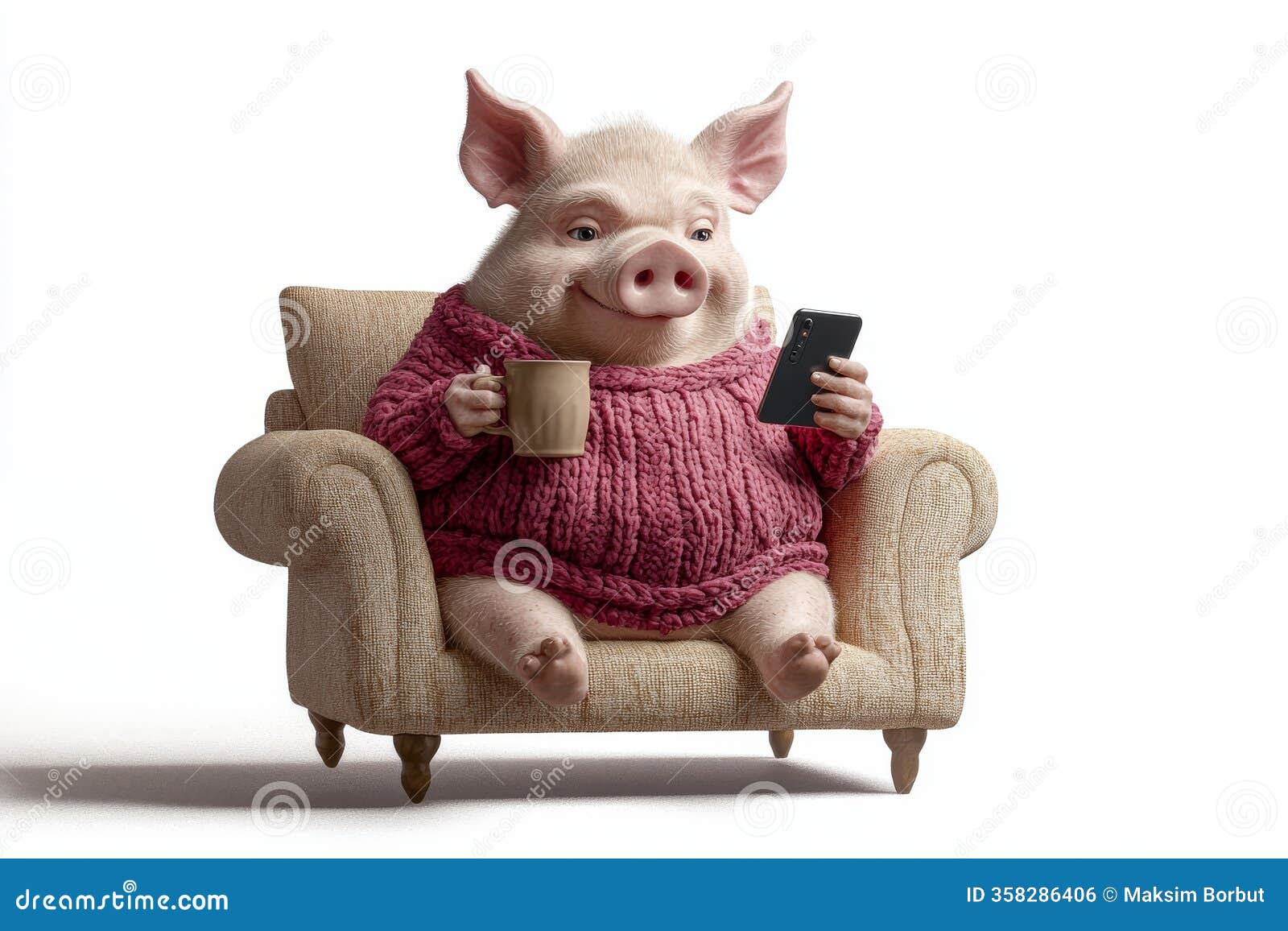 An Illustration of a Fat Lazy Pig Sitting on a Sofa in a Sleeping Suit ...
