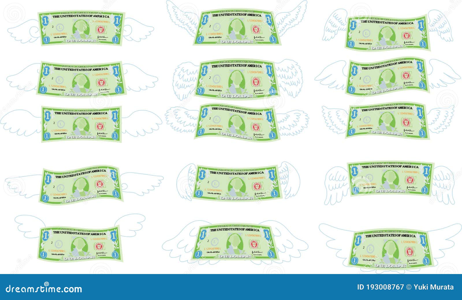 Colorful Feathered Deformed 1 Dollar Note Set Stock Vector ...