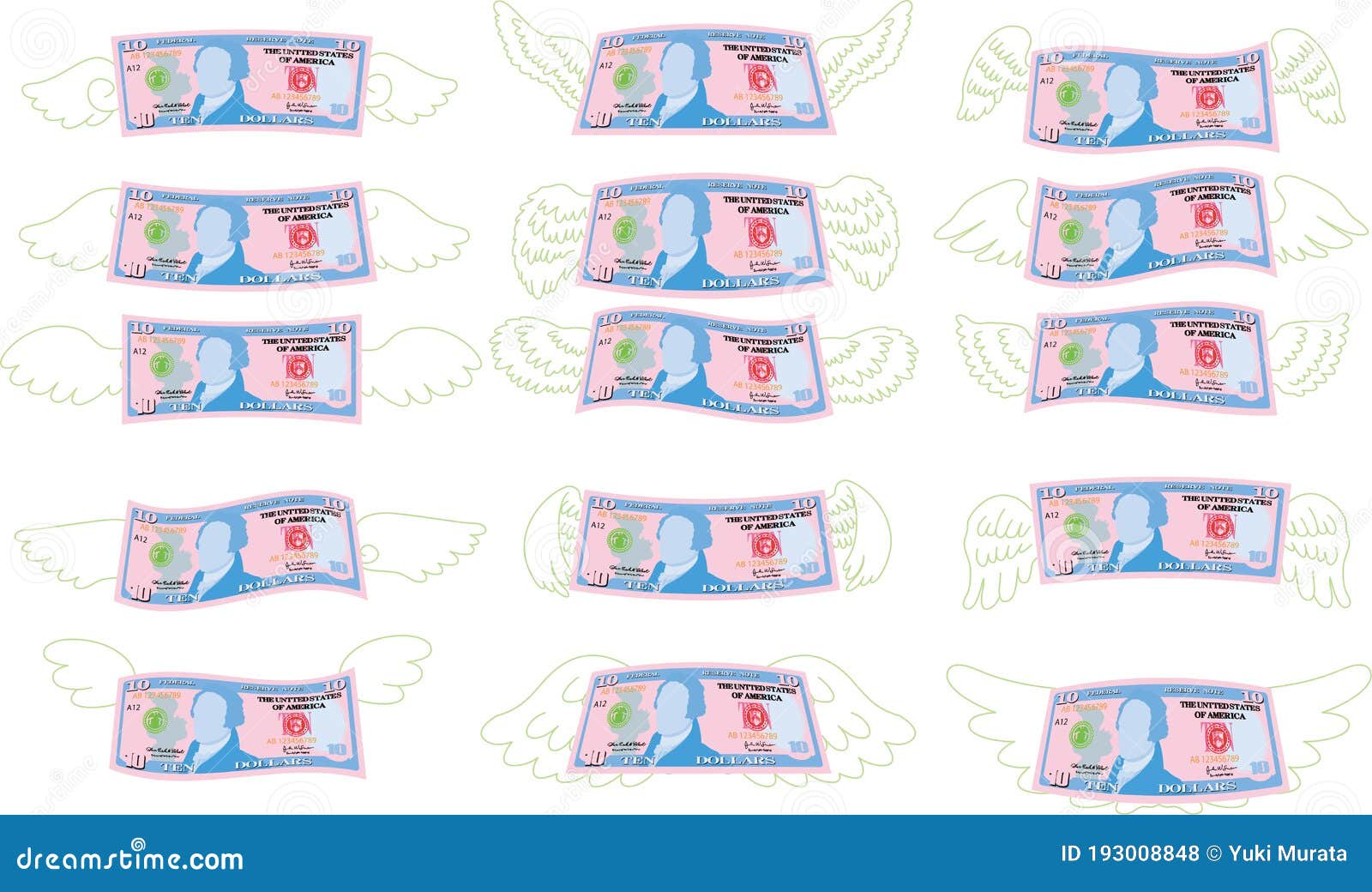 Colorful Feathered Deformed 10 Dollars Note Set Stock Vector ...