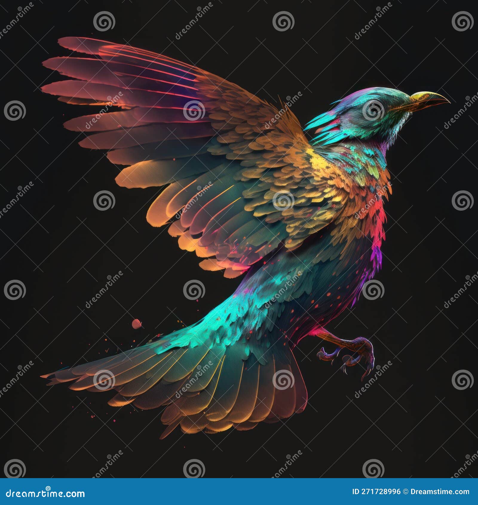 Majestic Rainbow Bird Soaring through Space Stock Illustration ...