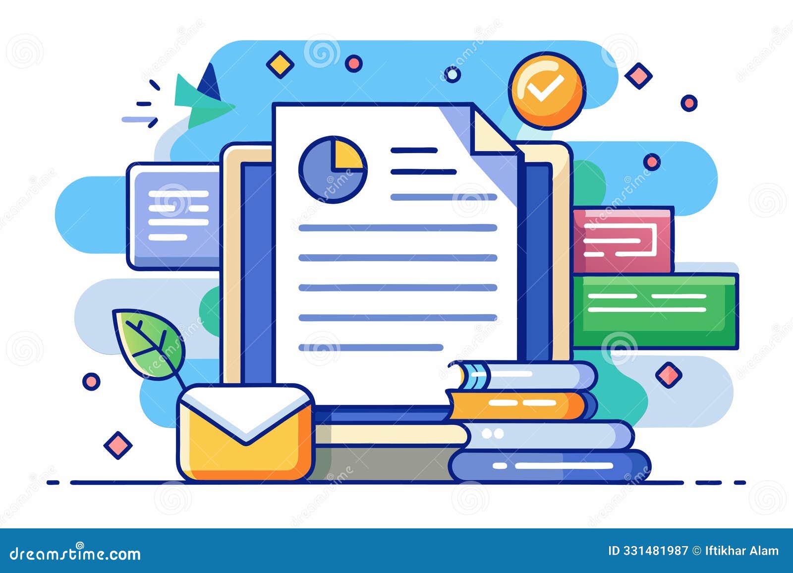 This Illustration Features Documents, Colorful Messages, and Books ...