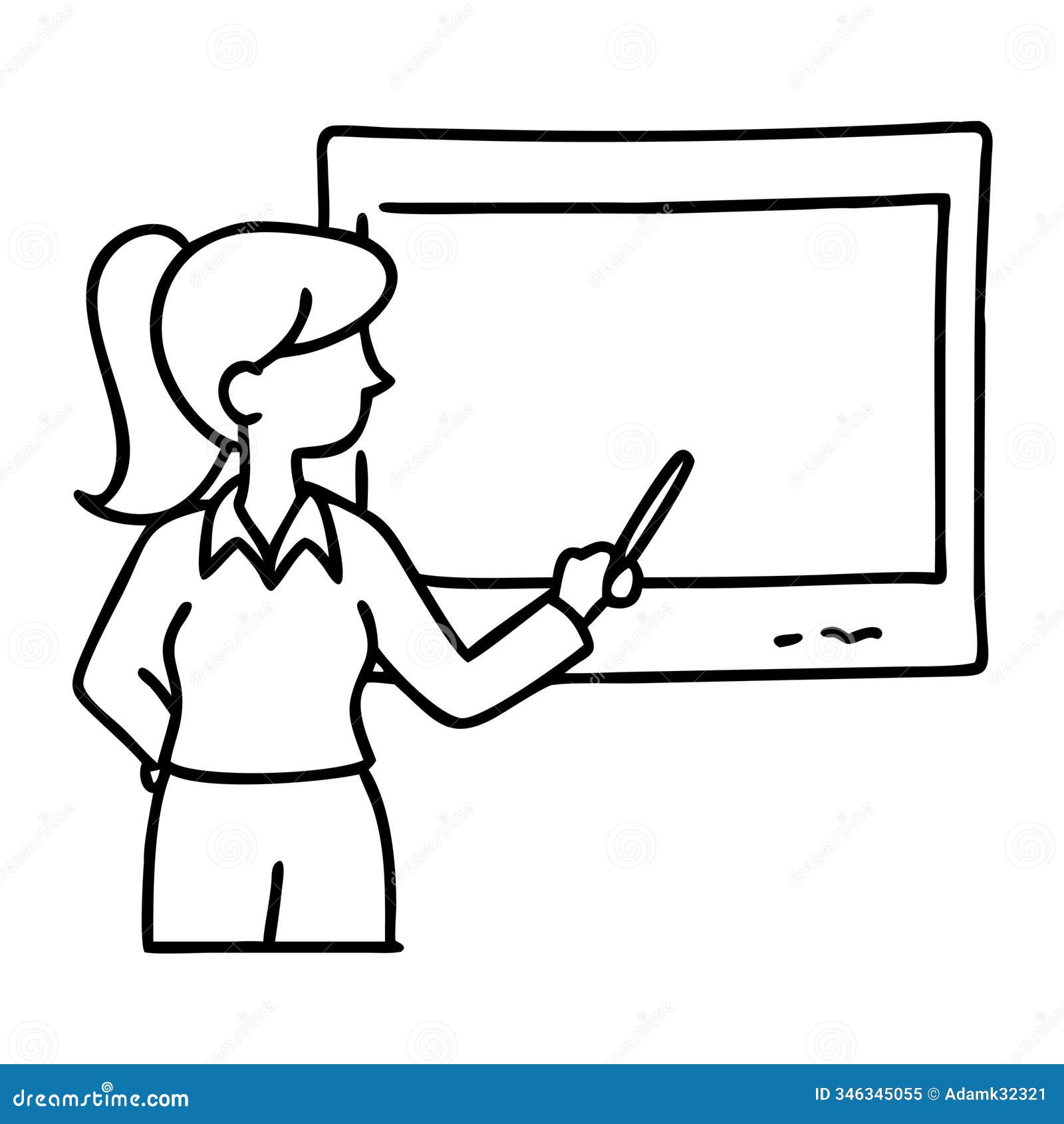 Female Teacher Pointing at Chalkboard Vector Illustration Educational ...