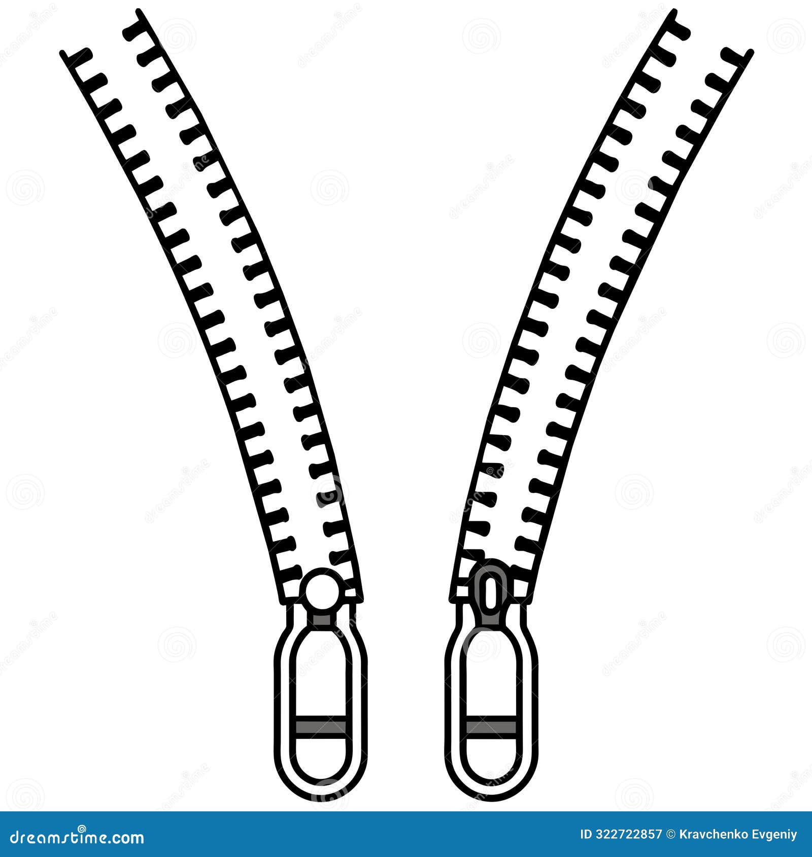 A Black and White Drawing Featuring an Open and Closed Zipper Stock ...