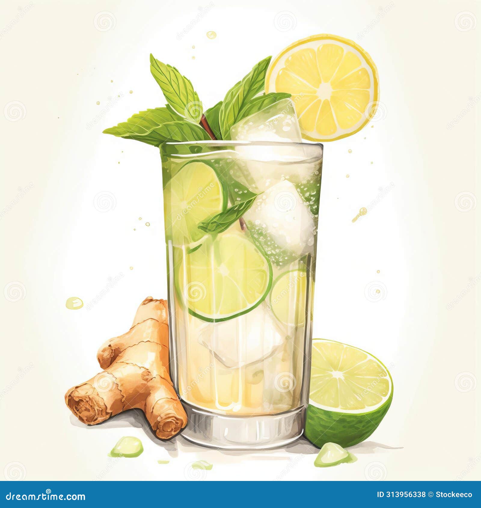 Simplistic Illustration of Ginger Ale on White Background Stock ...