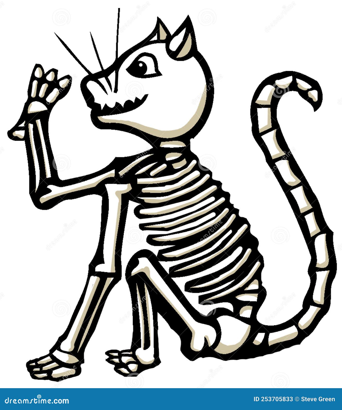 Cartoon Skeleton Cat Sitting Down Stock Vector - Illustration of vector ...