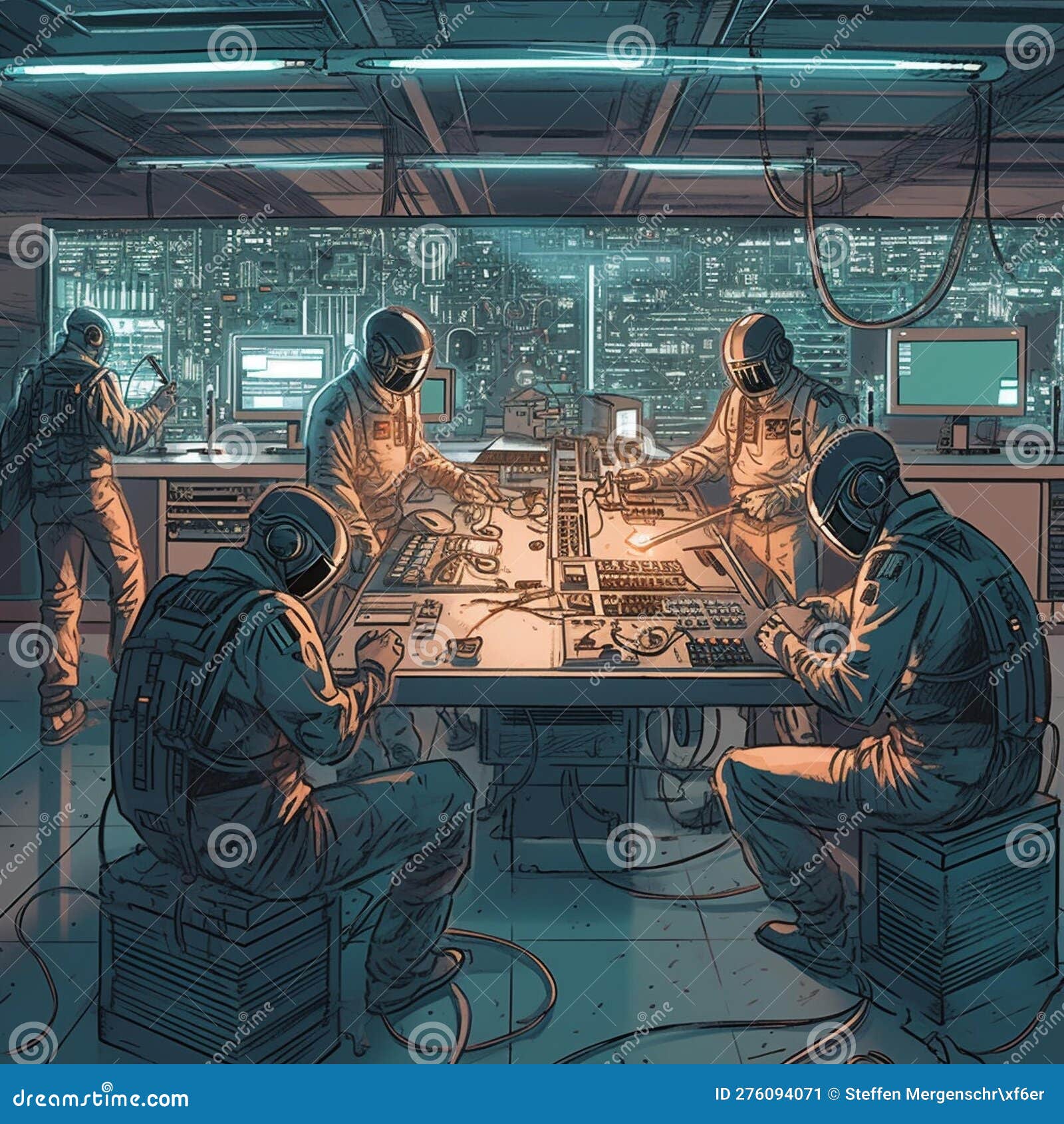 Futuristic Engineers at Work Stock Illustration - Illustration of ...