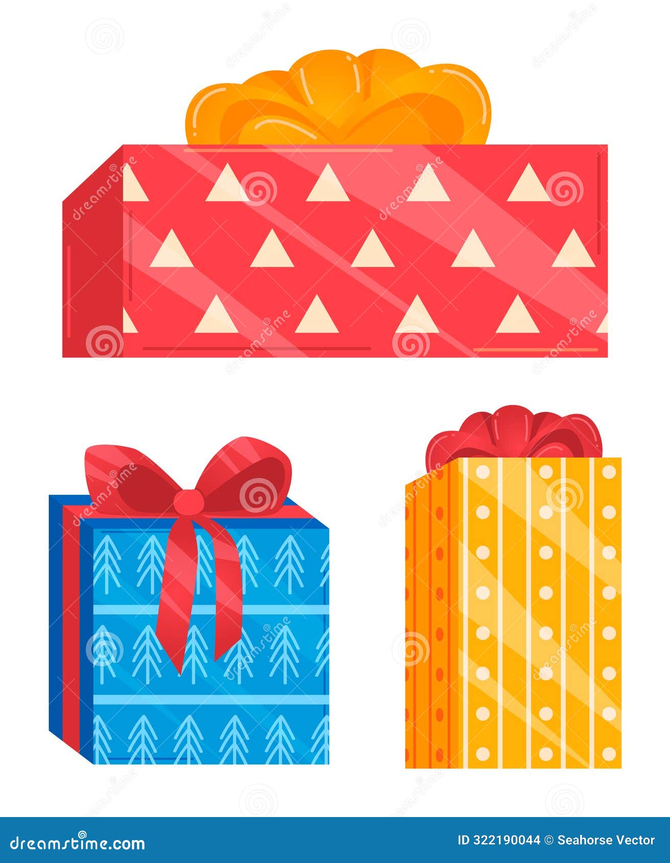 Illustration Features Three Gift Boxes Vibrant Colors Patterns, Topmost ...