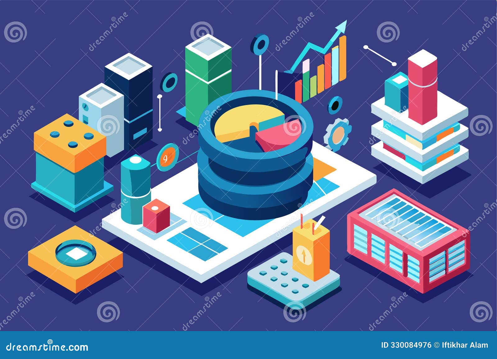 Illustration Features a Vibrant Setup of Data Analysis Tools and Charts ...