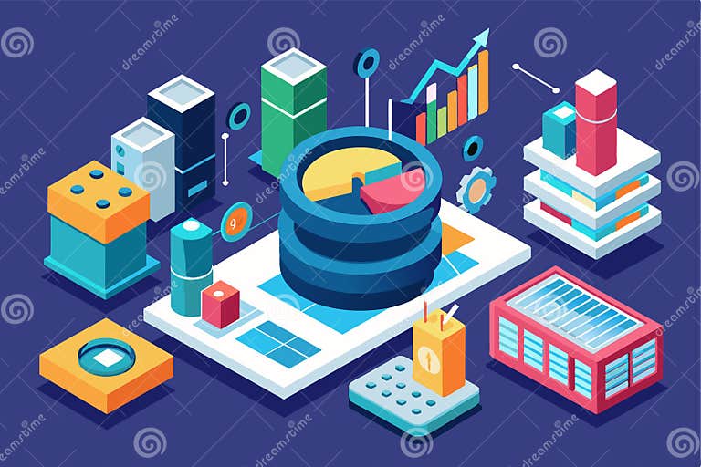 Illustration Features a Vibrant Setup of Data Analysis Tools and Charts ...