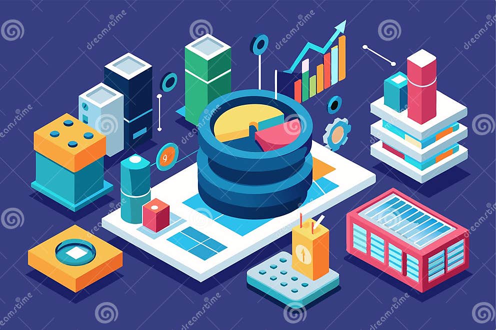 Illustration Features a Vibrant Setup of Data Analysis Tools and Charts ...