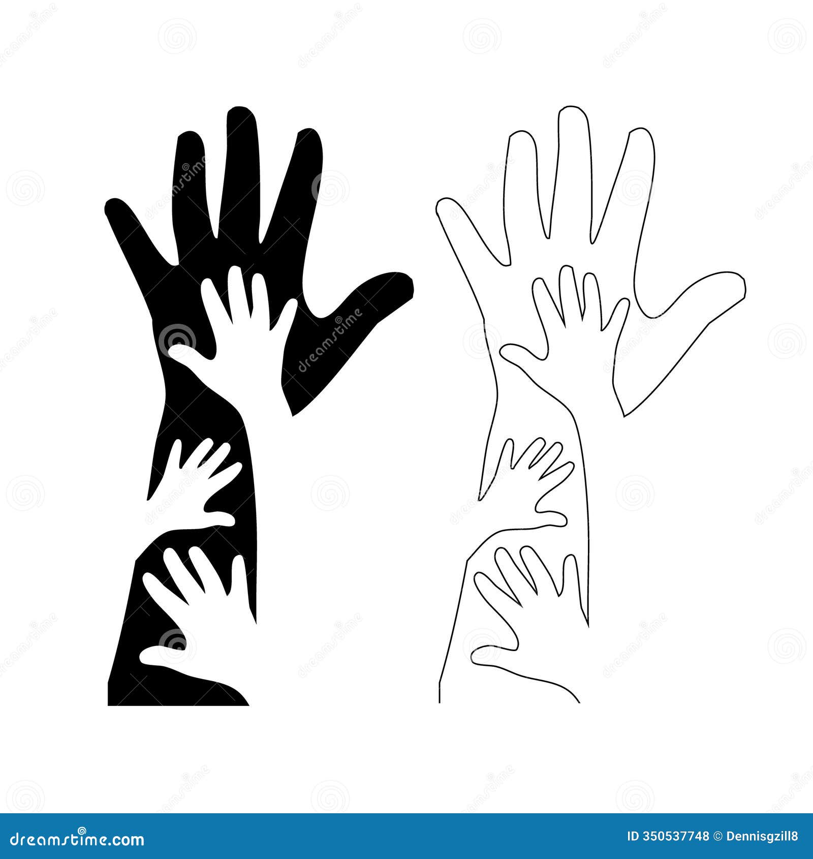 Solid and Outline Hands Symbolizing Support and Unity Stock ...