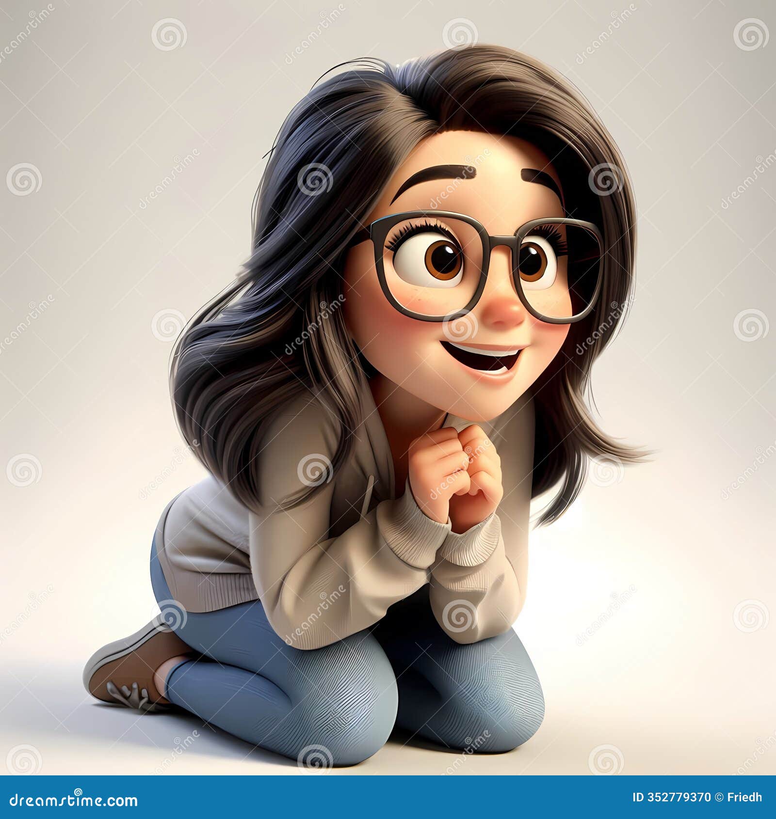 Woman with Glasses in Thoughtful Wait Stock Illustration - Illustration ...