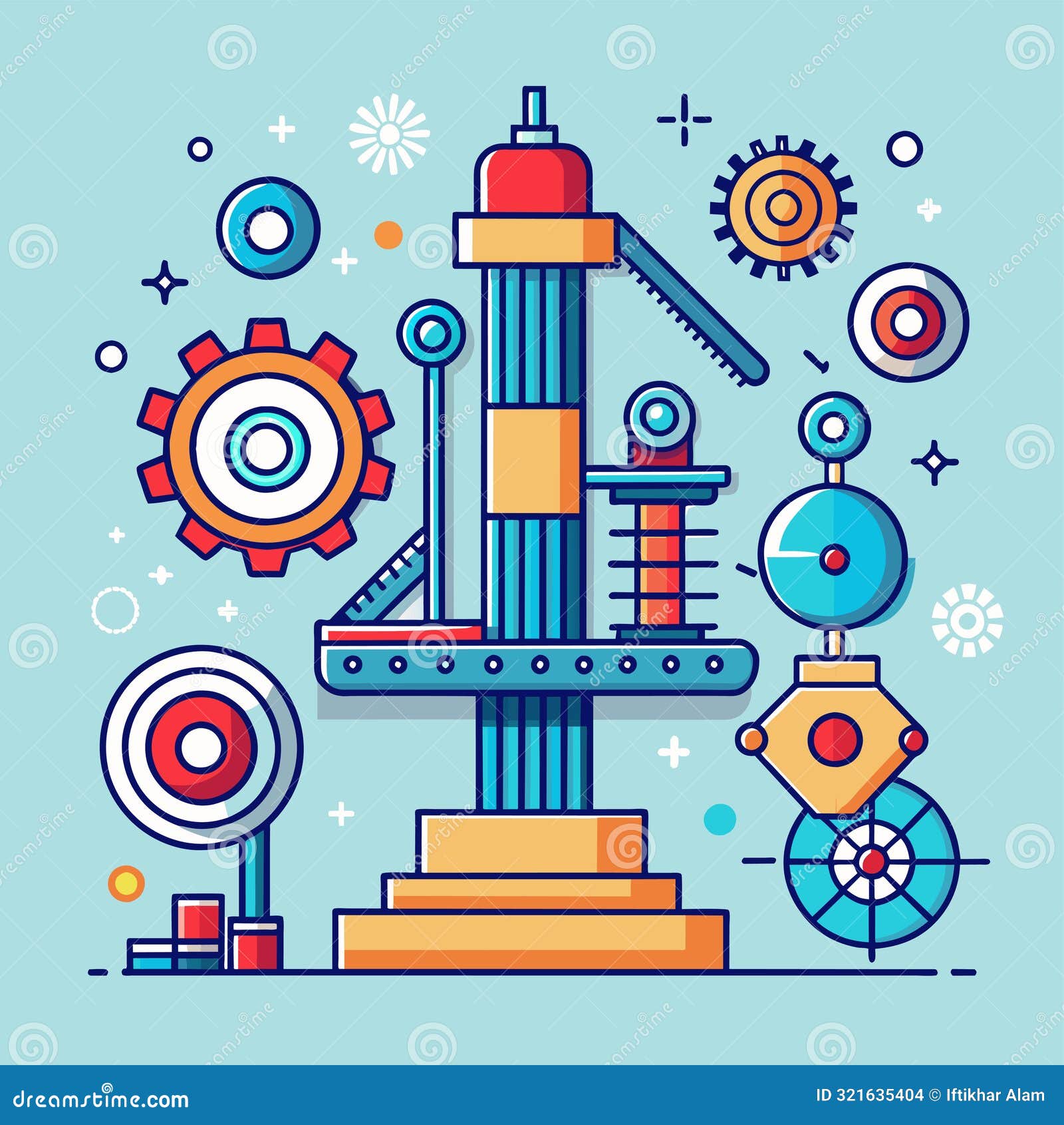 Illustration Featuring a Stylized Machine with Gears and Cogs, Created ...