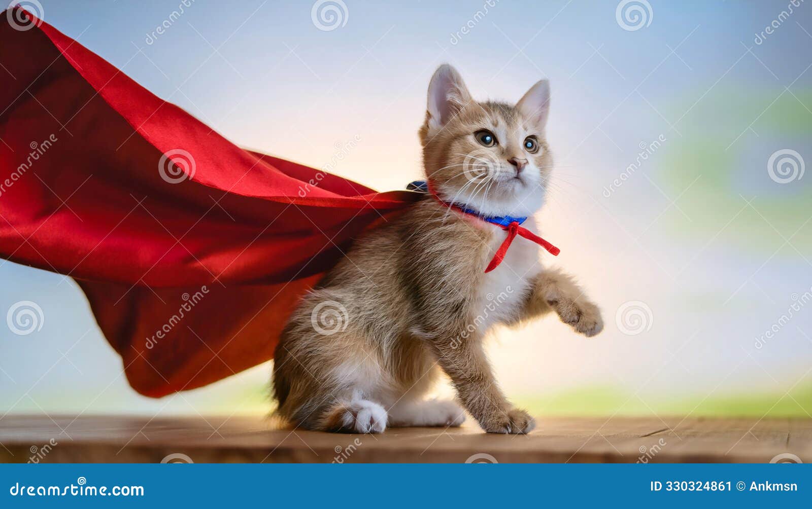 Superhero in a Dynamic Pose with a Flowing Cape, Emblematic Costume ...