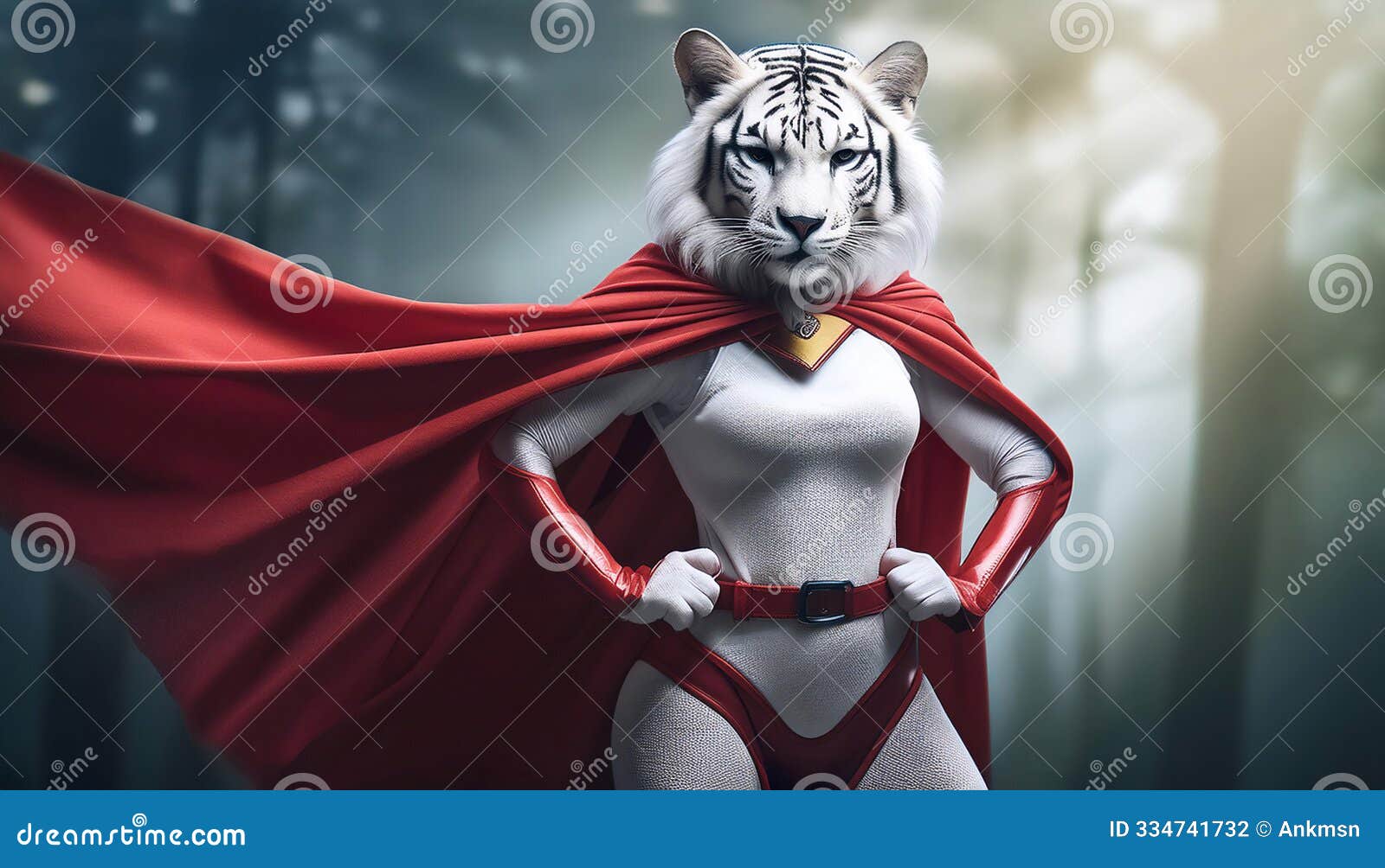 Superhero in a Dynamic Pose with a Flowing Cape, Emblematic Costume ...