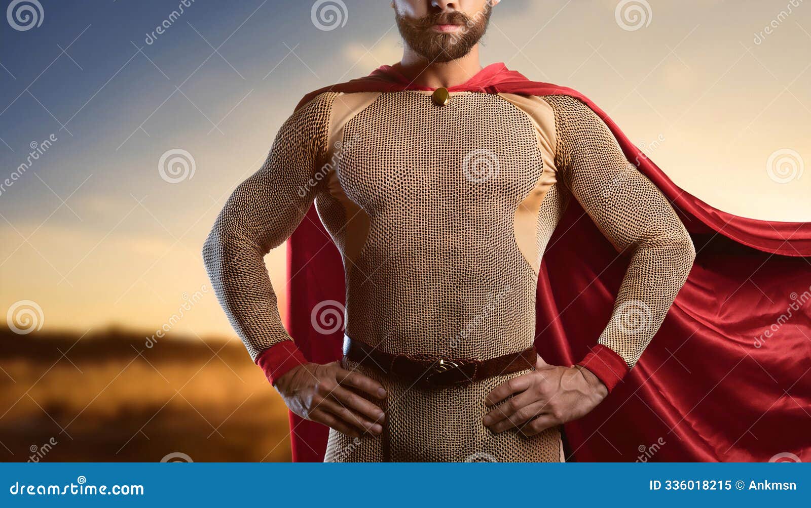 Superhero in a Dynamic Pose with a Flowing Cape, Emblematic Costume ...