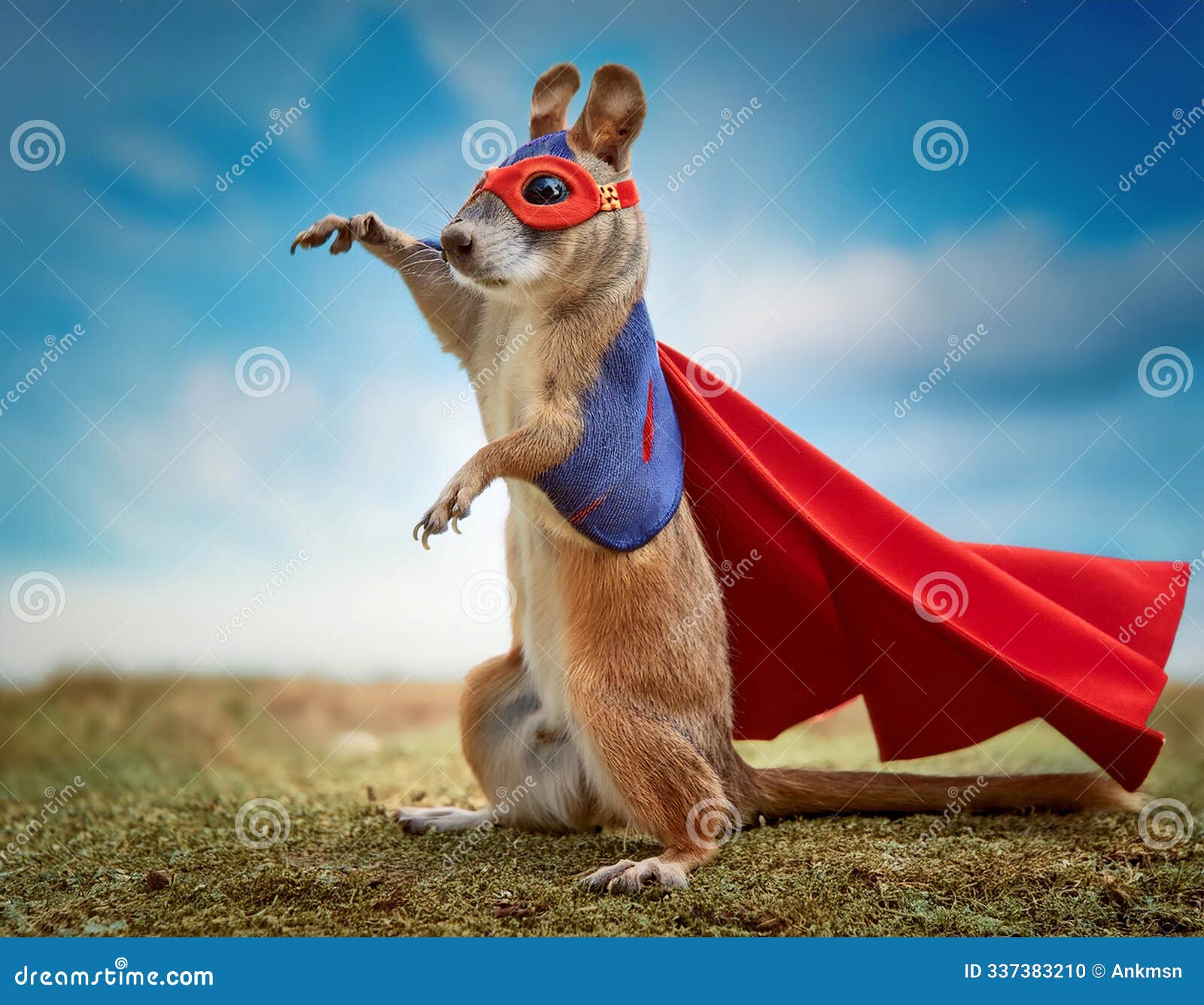 Superhero in a Dynamic Pose with a Flowing Cape, Emblematic Costume ...