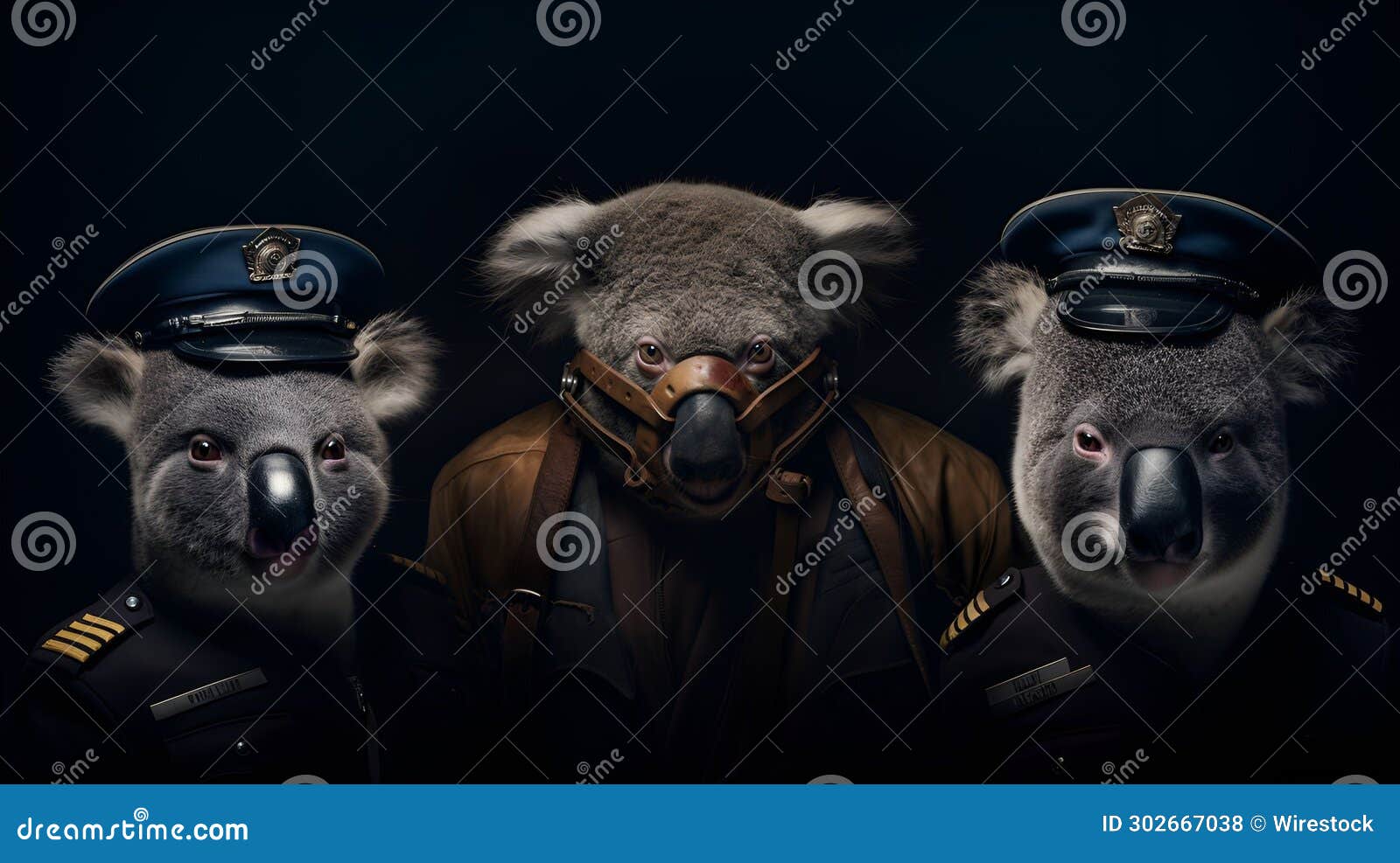 Illustration Featuring Three Koalas Wearing Pilot Suits, Standing Side ...