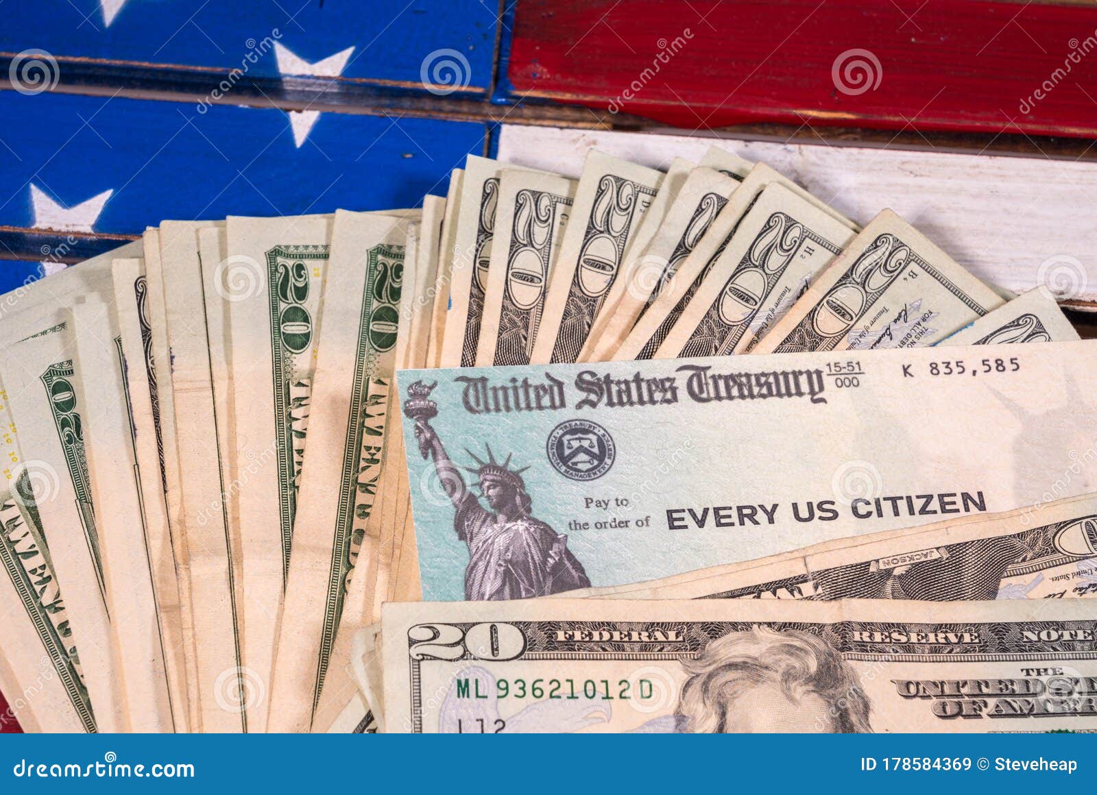 Illustration of the Federal Stimulus Payment Check with Stack of Cash ...
