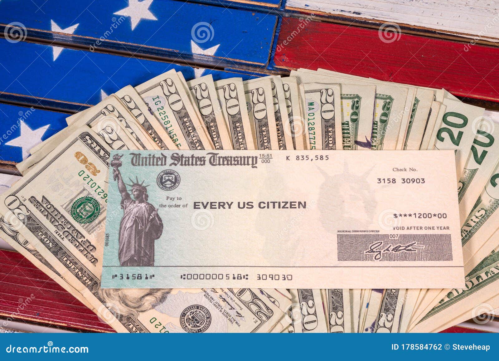 Illustration of the Federal Stimulus Payment Check with Stack of Cash ...