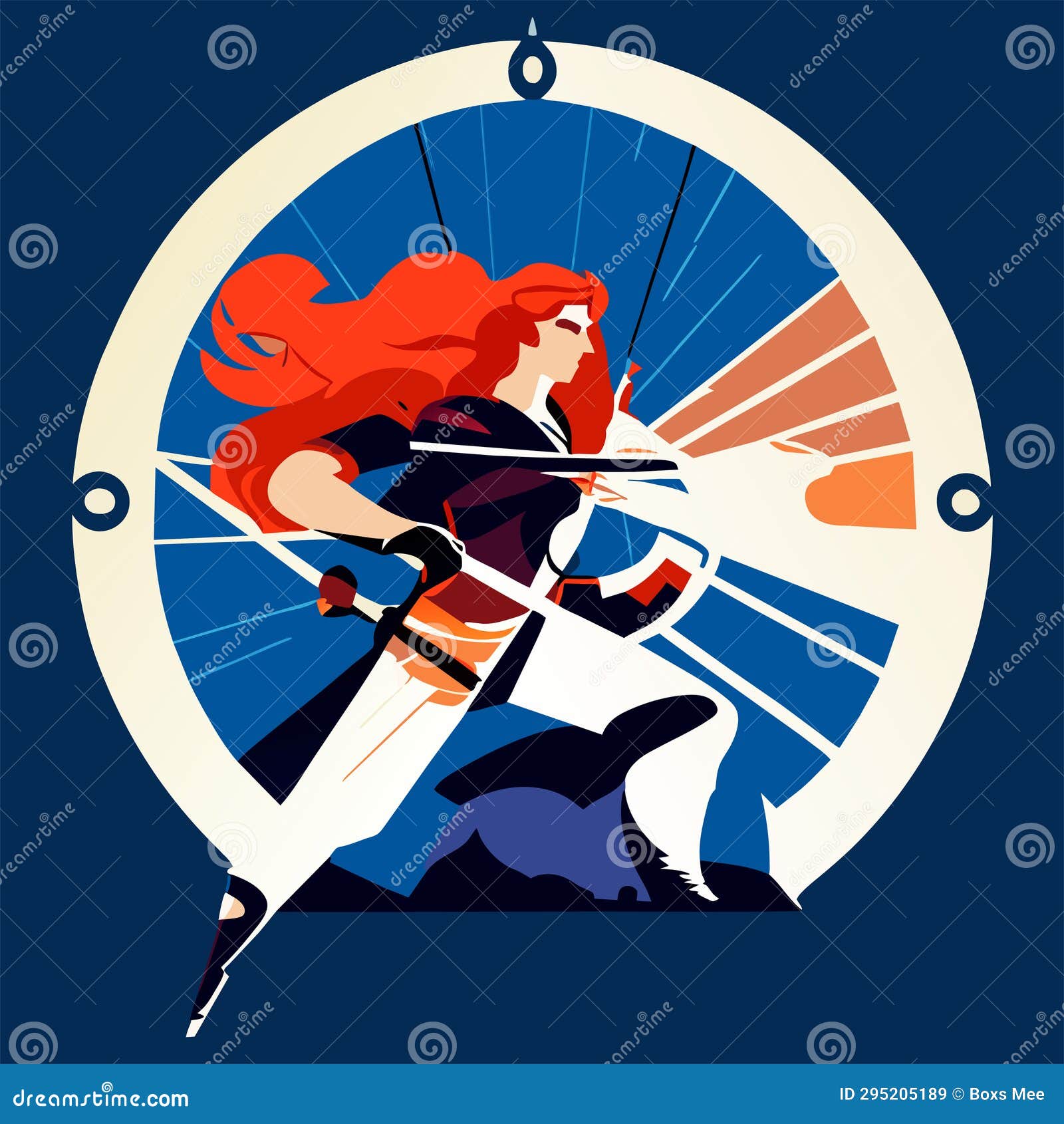 Illustration of a Female Archer Practicing Archery Viewed from the Side ...