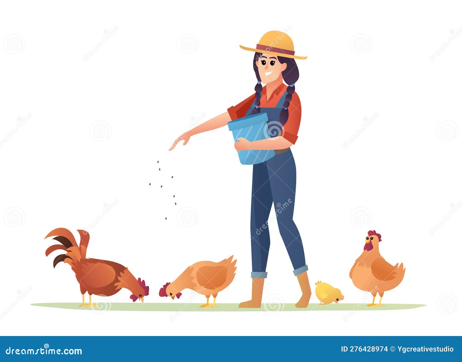 Illustration of a Female Farmer Feeding Chickens Stock Vector ...