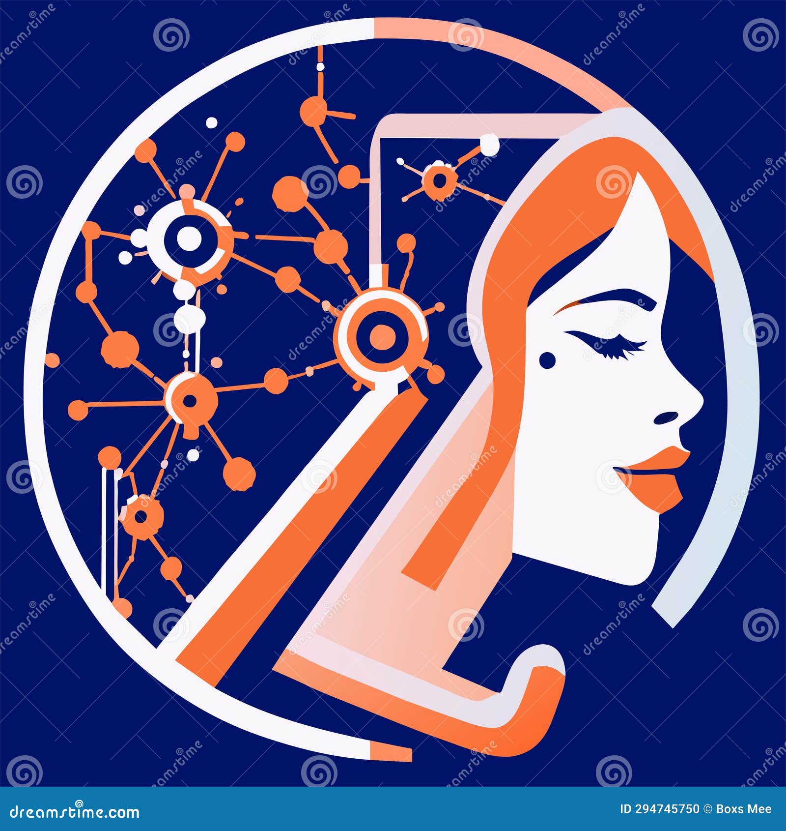 Illustration of a Female Head in Front of a Computer Screen. Generative ...