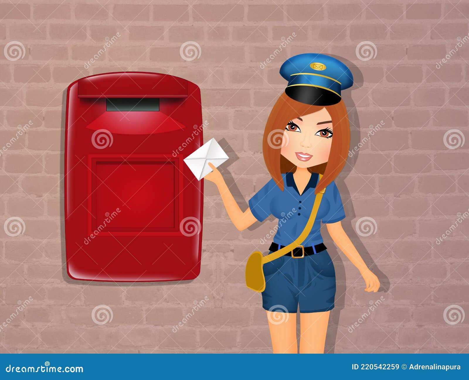 Female Postman Posts the Mail Stock Illustration - Illustration of ...