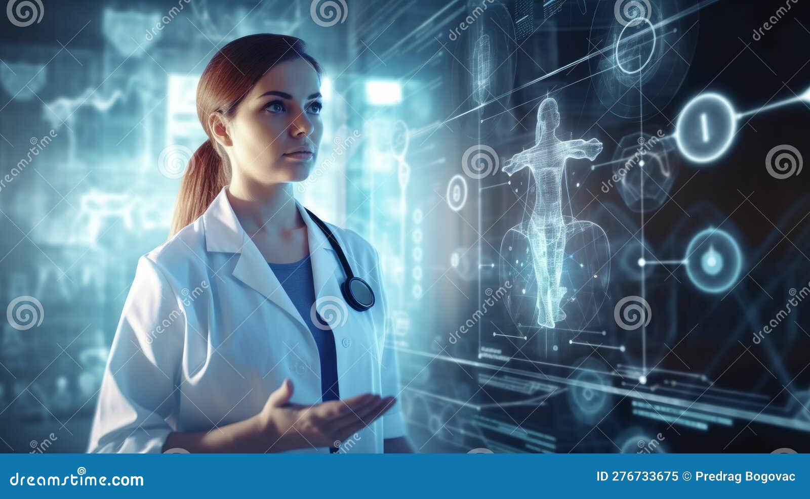 Illustration of a Female Scientist Analyzing Data on a Digital Screen ...