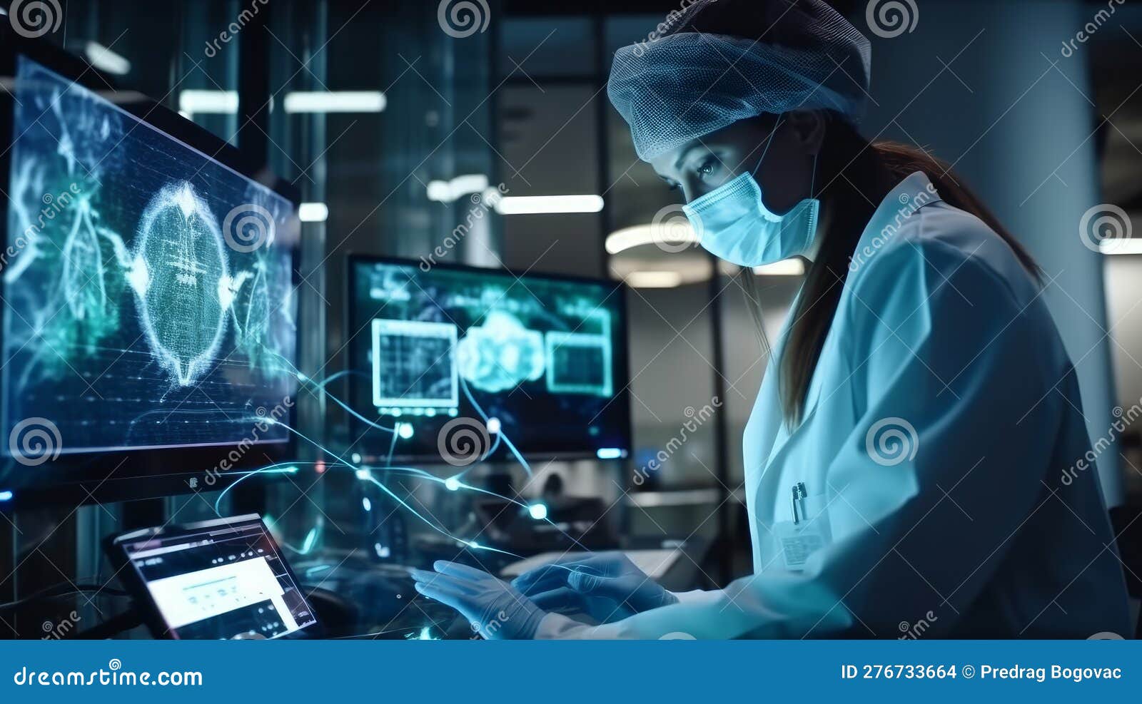 Illustration of a Female Scientist Wearing a White Lab Coat Working on ...