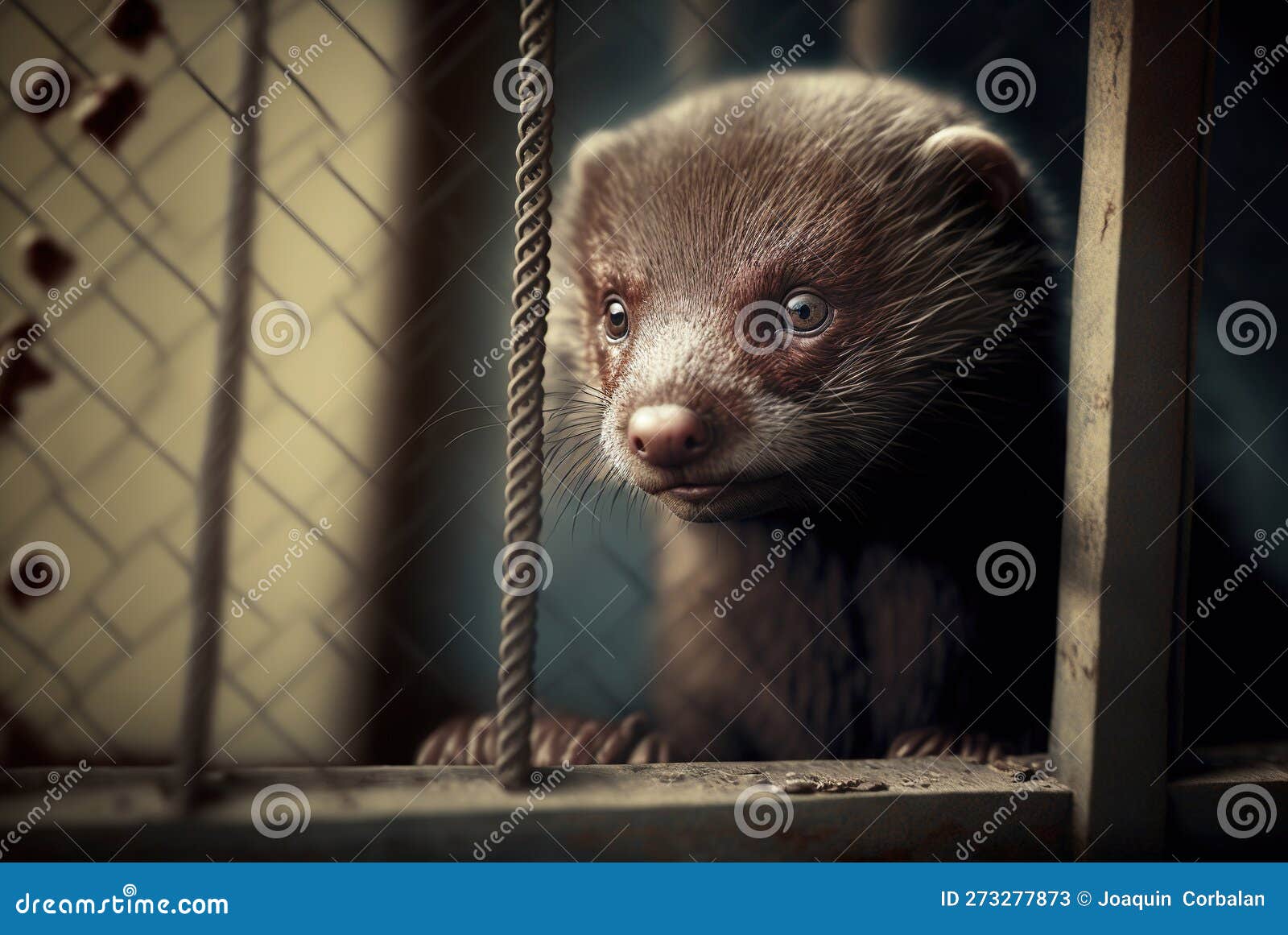 Illustration of a Ferret Caged in a Farm, Looking Sad. Ai Generated ...