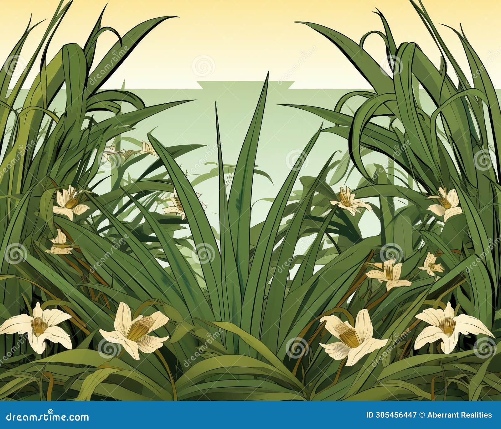 An Illustration of a Field of Grass and Flowers Stock Illustration ...