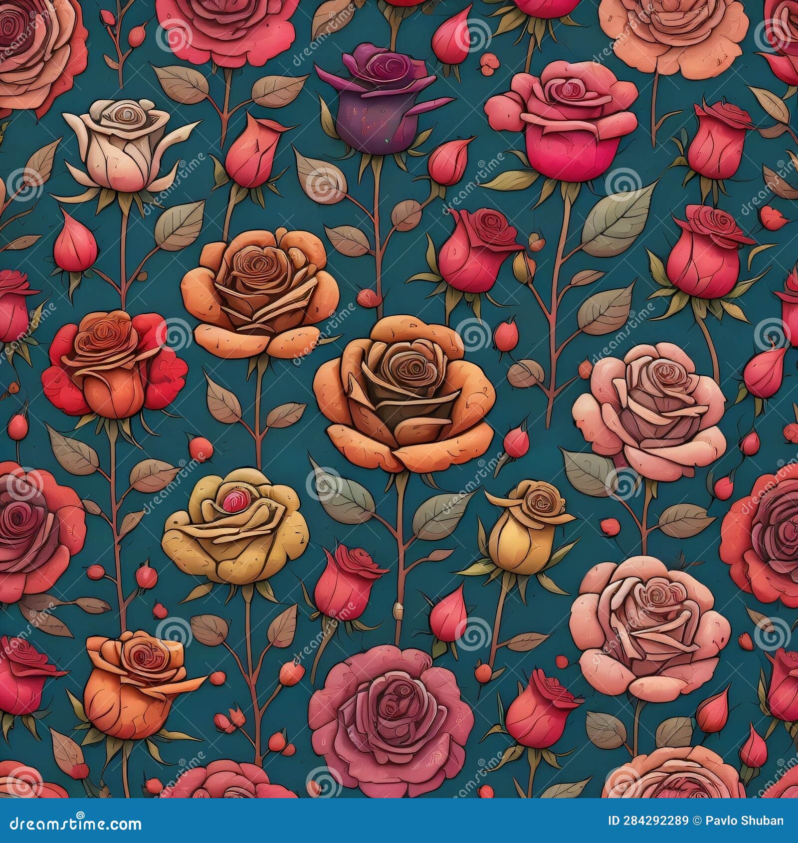 Illustration of a Field of Roses. Pattern Stock Illustration ...