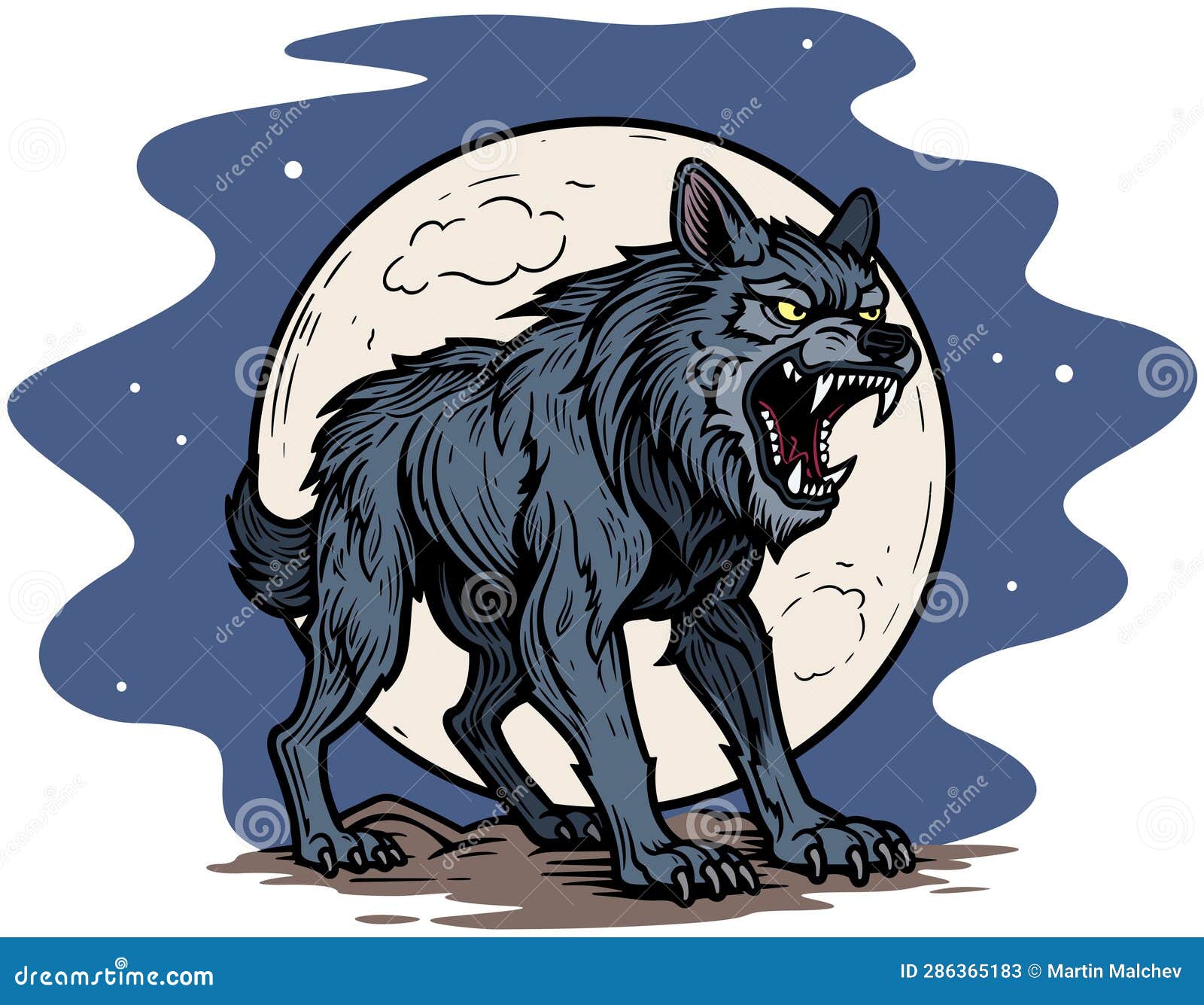 Wolf at Night stock vector. Illustration of attack, night - 286365183