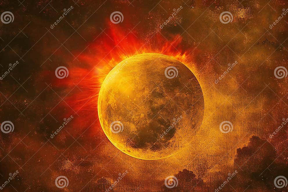 Fiery Eclipse of the Sun in the Night Sky Stock Illustration ...