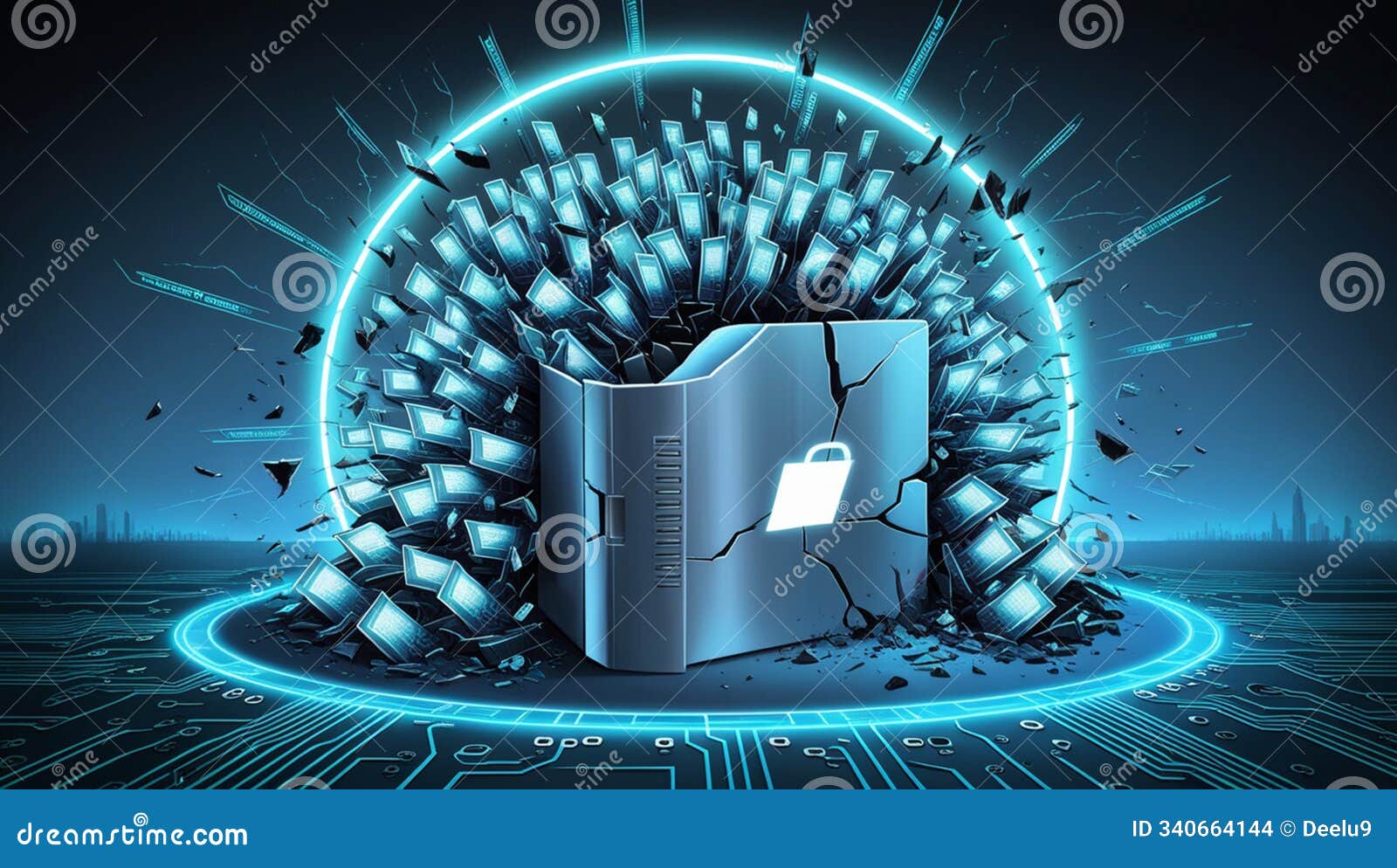 Illustration of Files Pouring Out of a Big Data Folder-- Data Breach ...