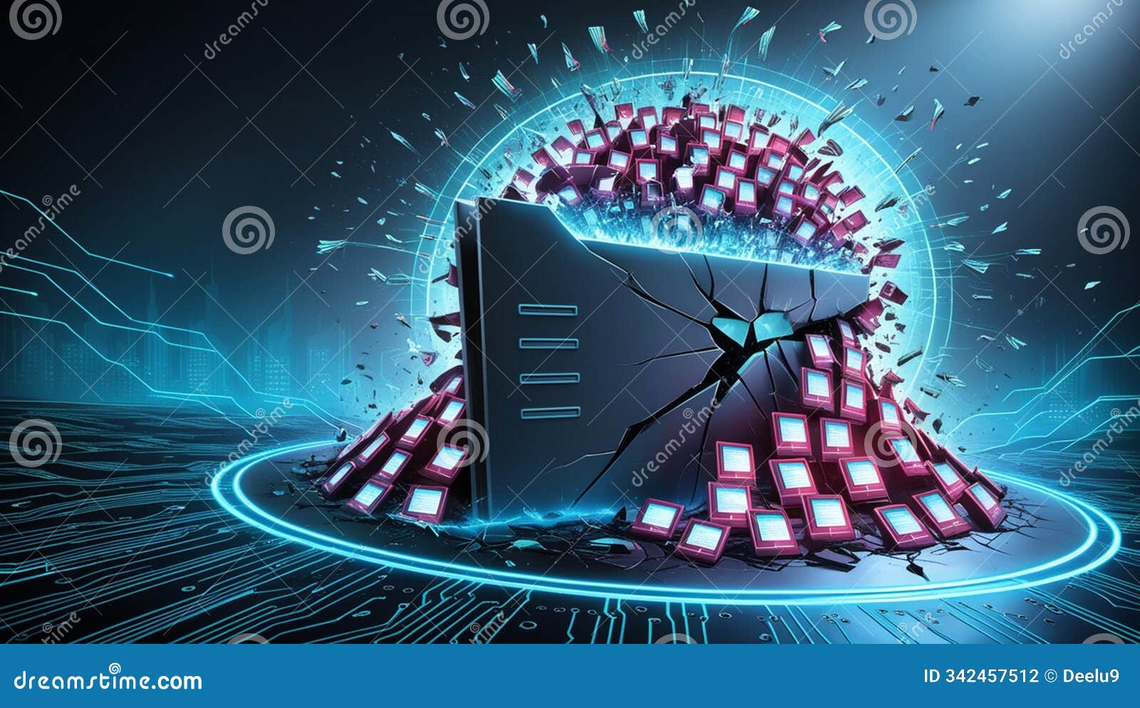 Illustration of Files Pouring Out of a Big Data Folder-- Data Breach ...