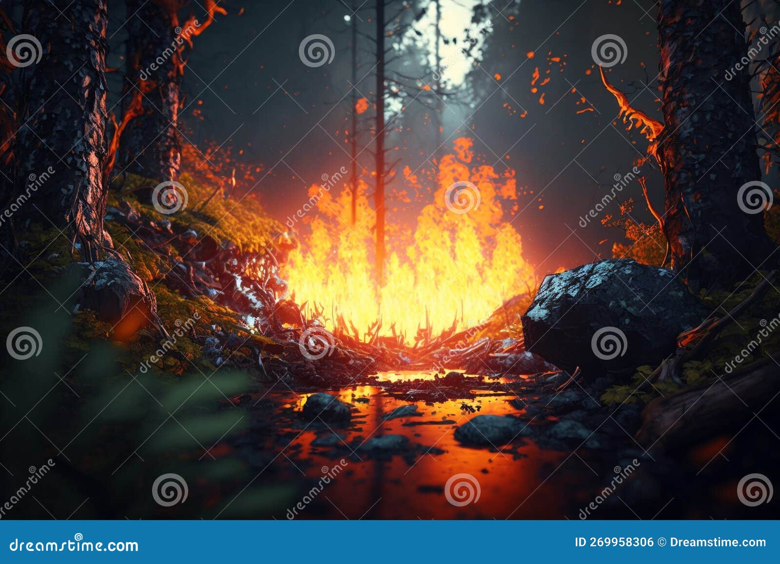 Illustration Fire in a Deciduous Forest Stock Illustration ...