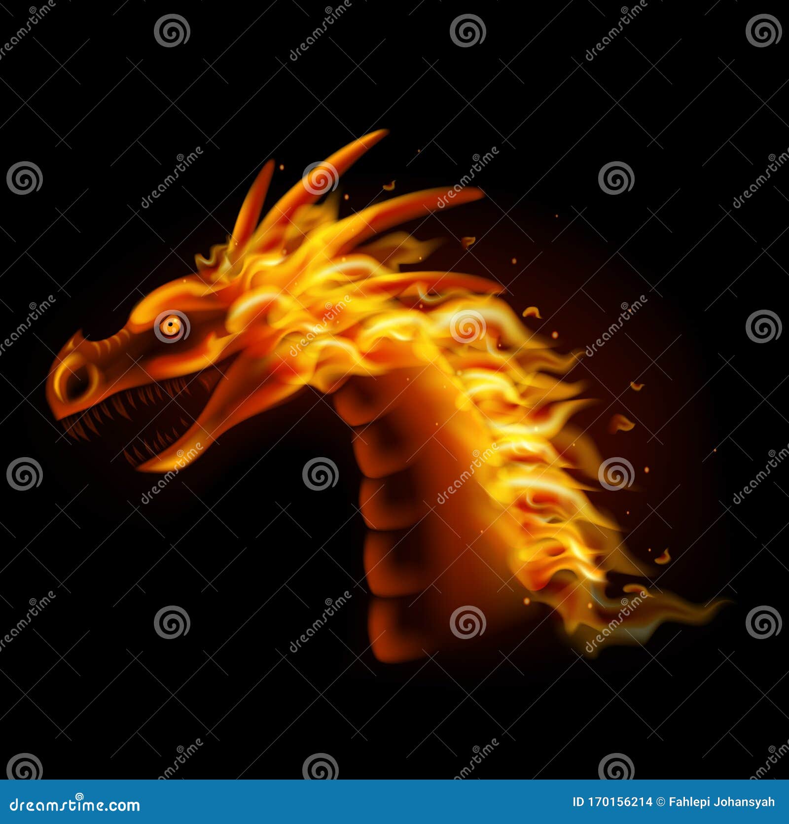 Fire Dragon Head Isolated on Black Background Stock Vector ...