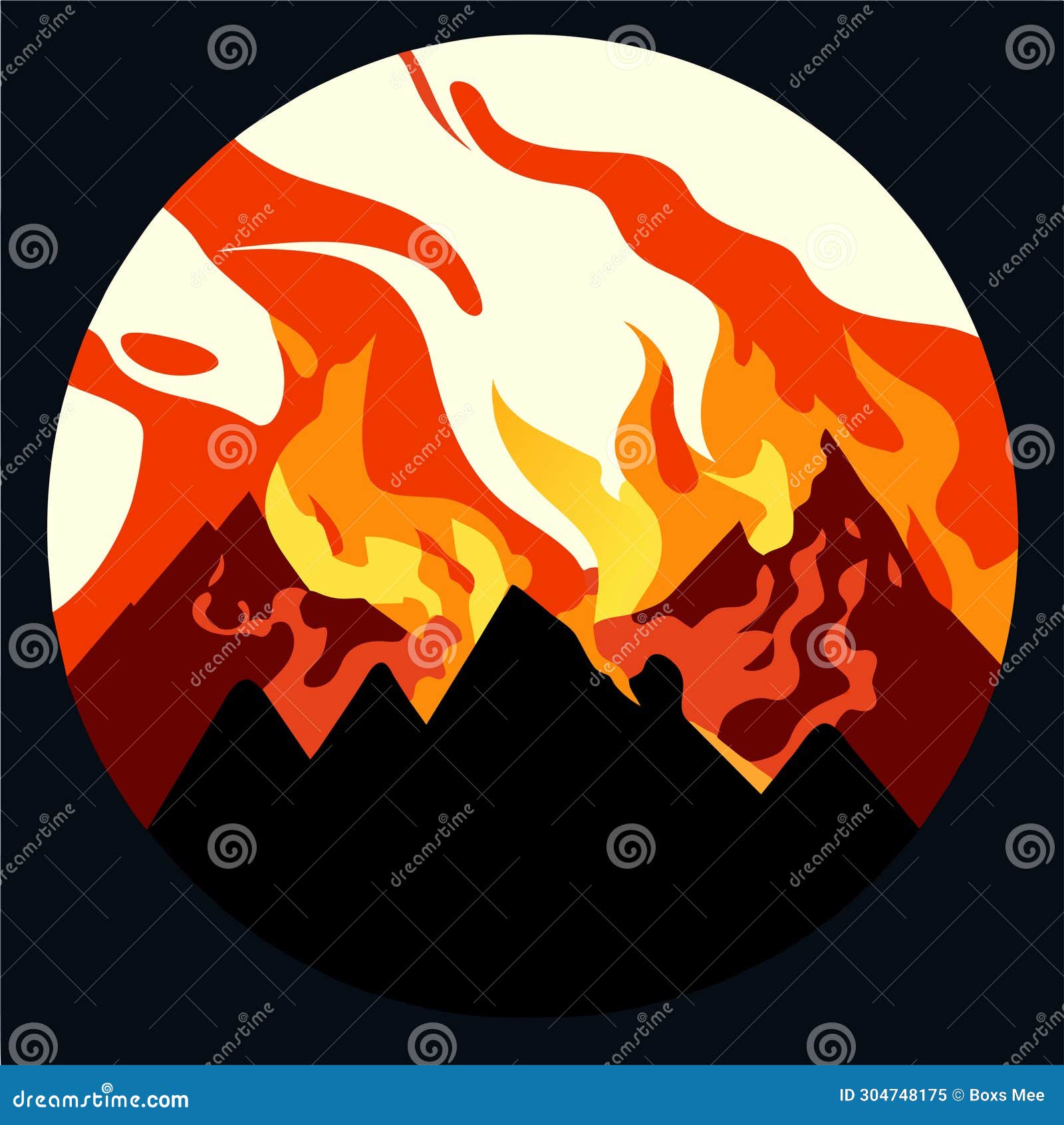 Illustration of a Fire in the Mountains. Vector Illustration in a Flat ...