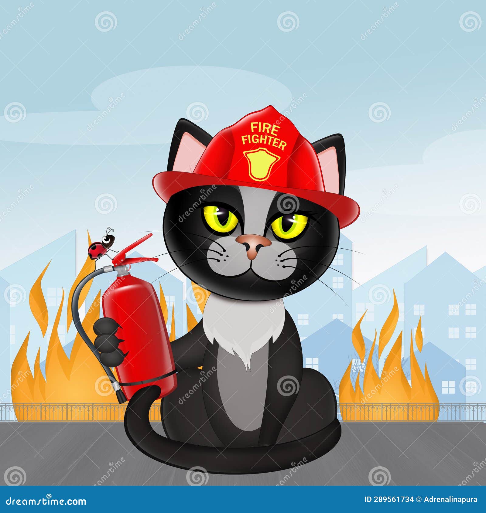 Illustration of Firefighter Cat Stock Illustration - Illustration of ...