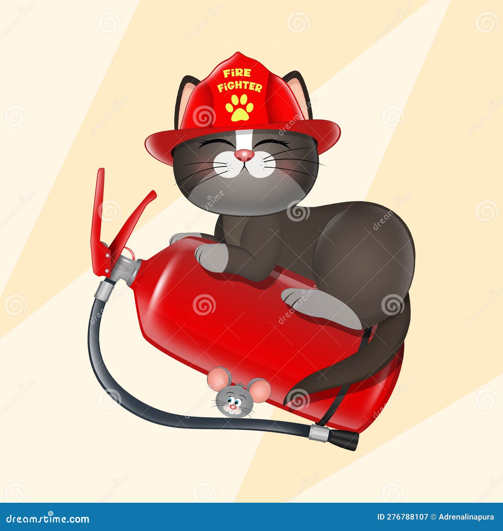 Firefighter Cat on Fire Extinguisher Stock Illustration - Illustration ...