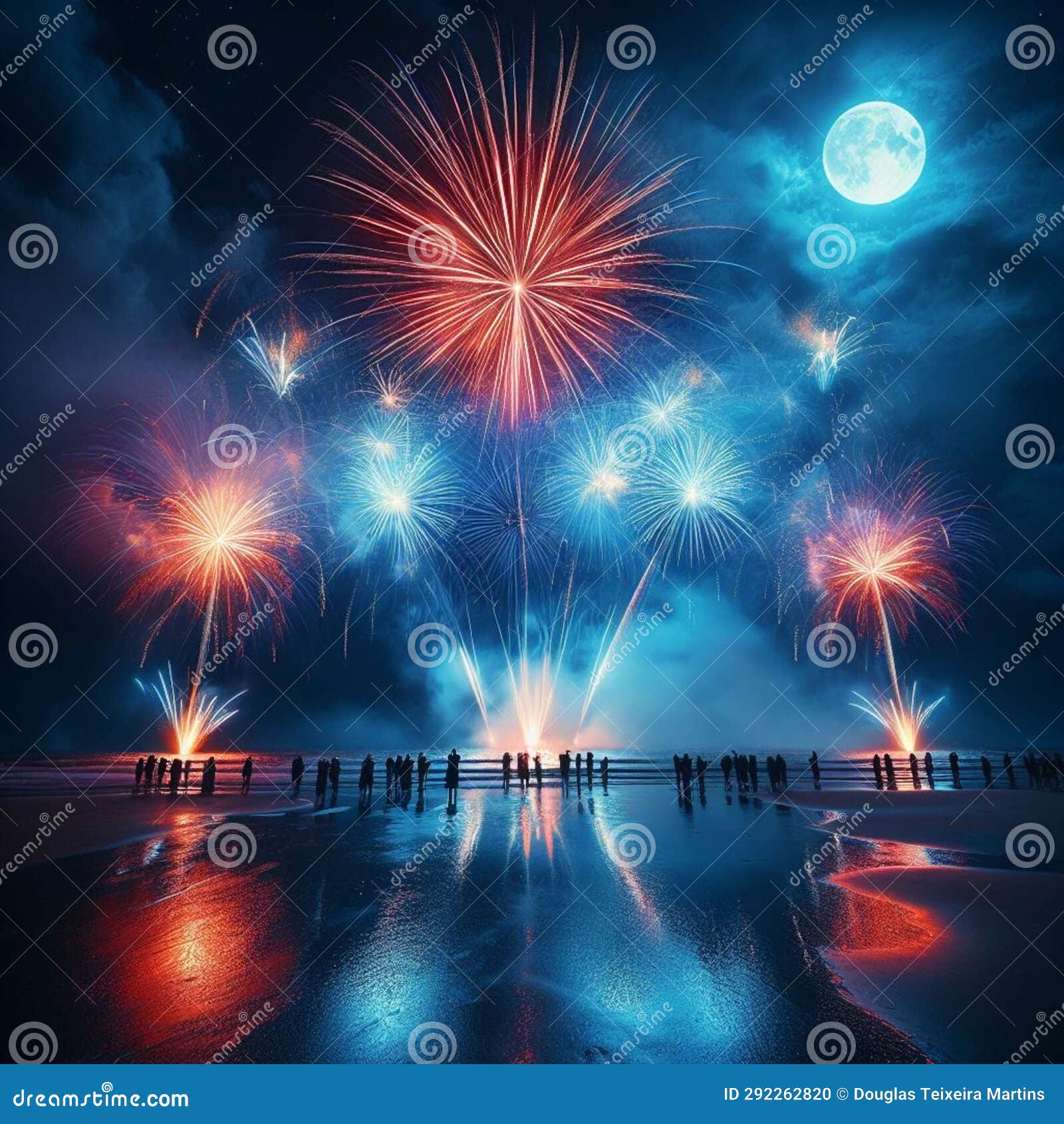 Illustration of a Fireworks Show in a Lush Night Sky Under the Waters ...