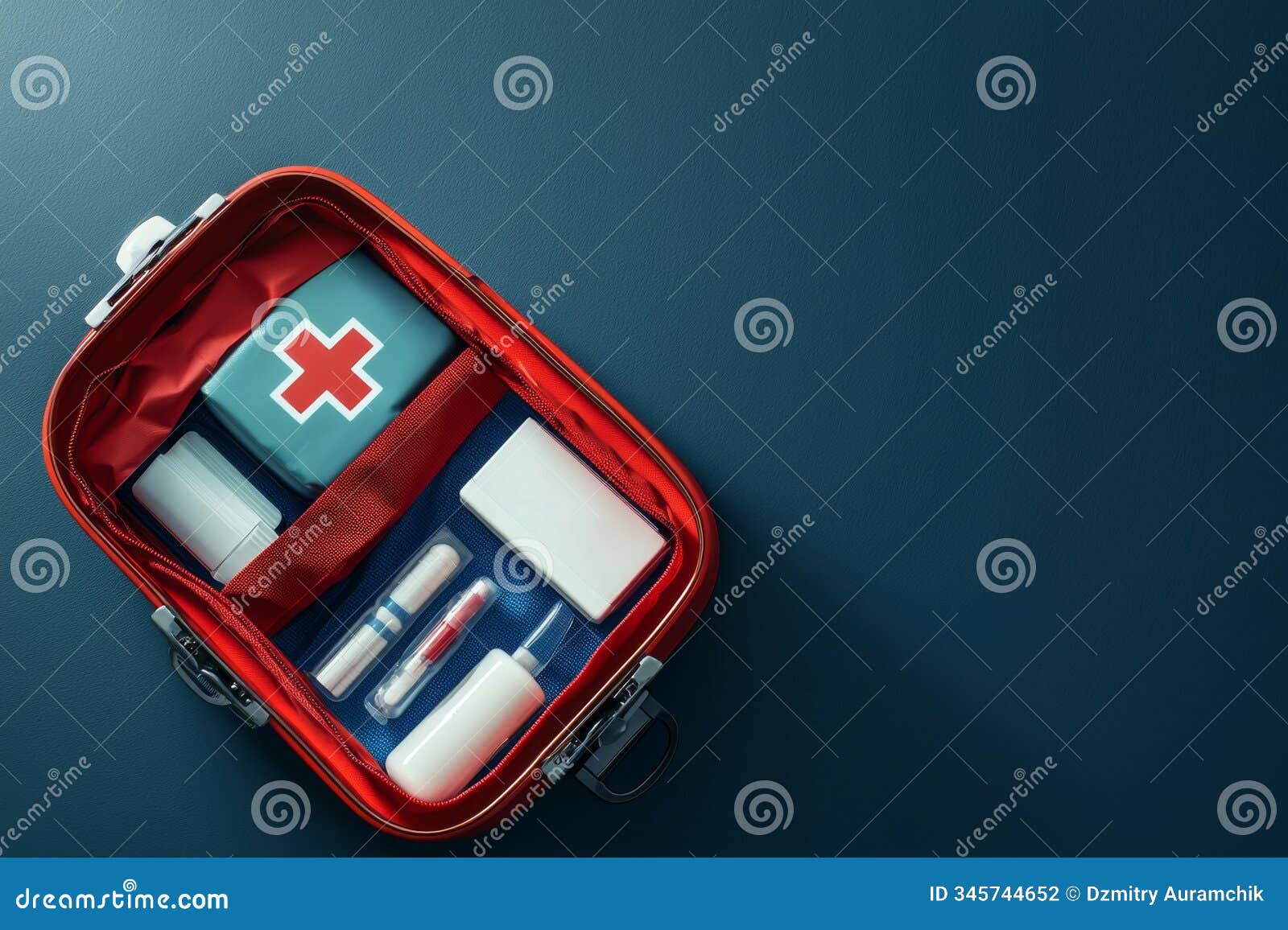 An Illustration of a First Aid Kit with a Red Coat, Bandages, and ...