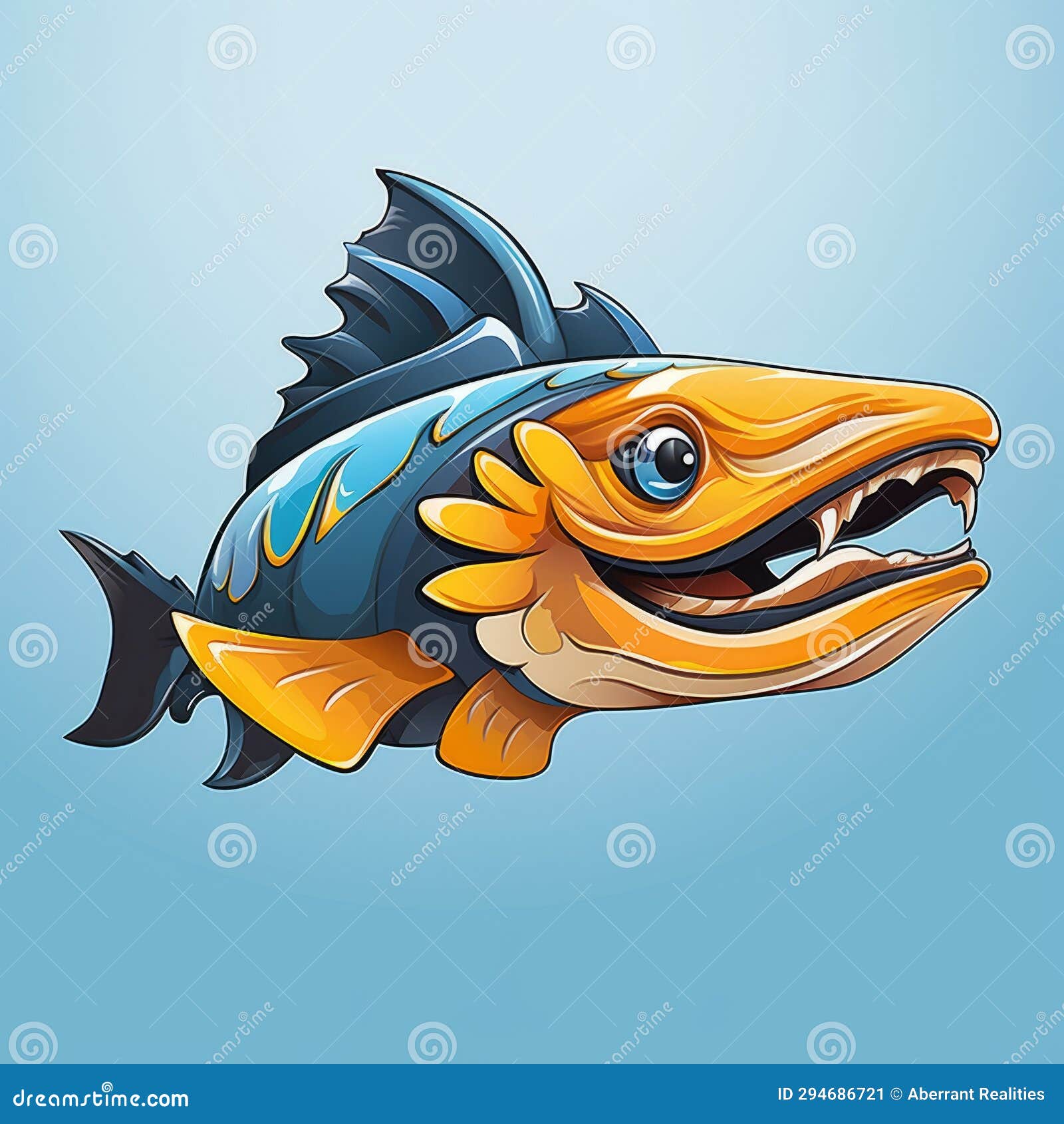 An Illustration of a Fish with Big Teeth on a Blue Background Stock ...