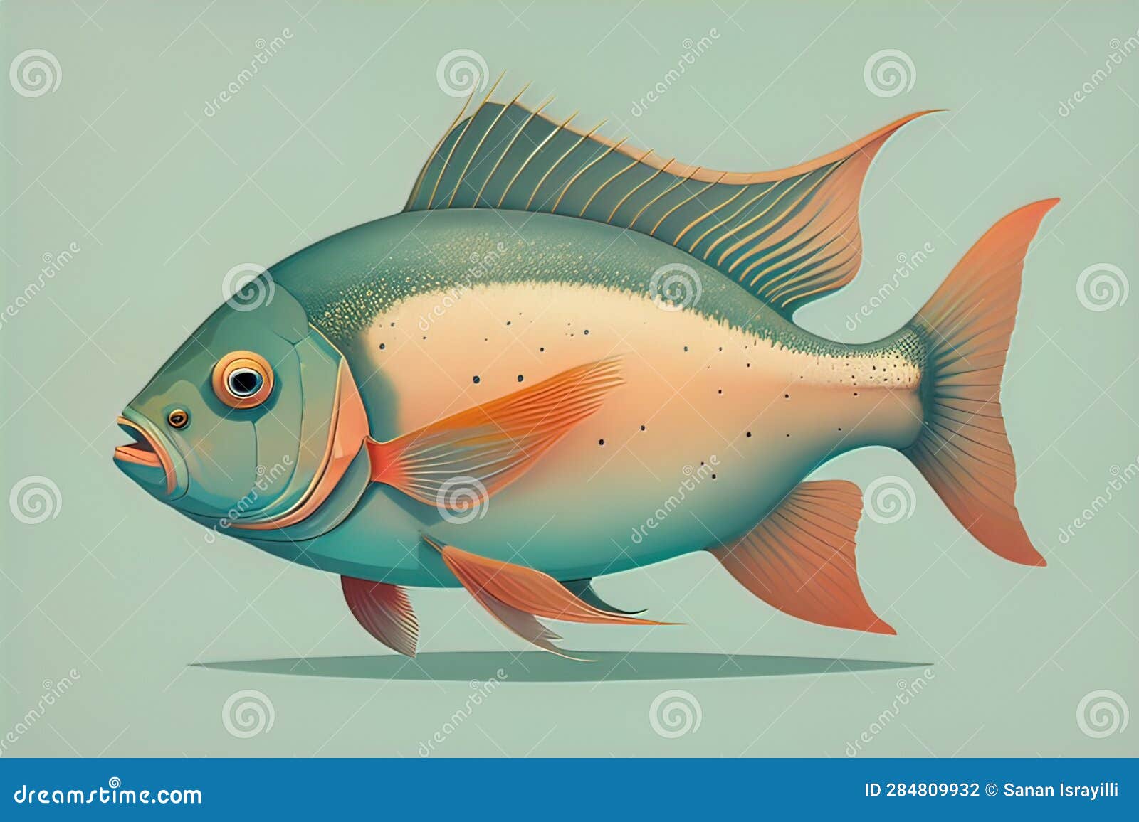Illustration of a Fish on a Blue Background, Vector Illustration. Ai ...