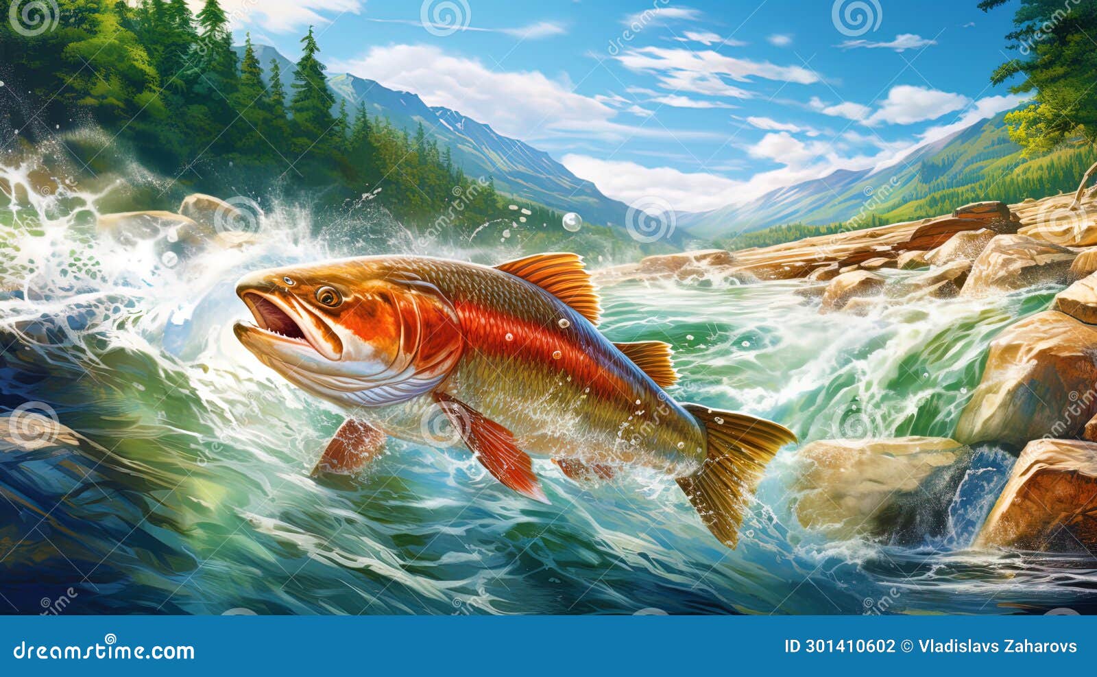 Illustration of Fish, Breaking through the Course of the River To the ...