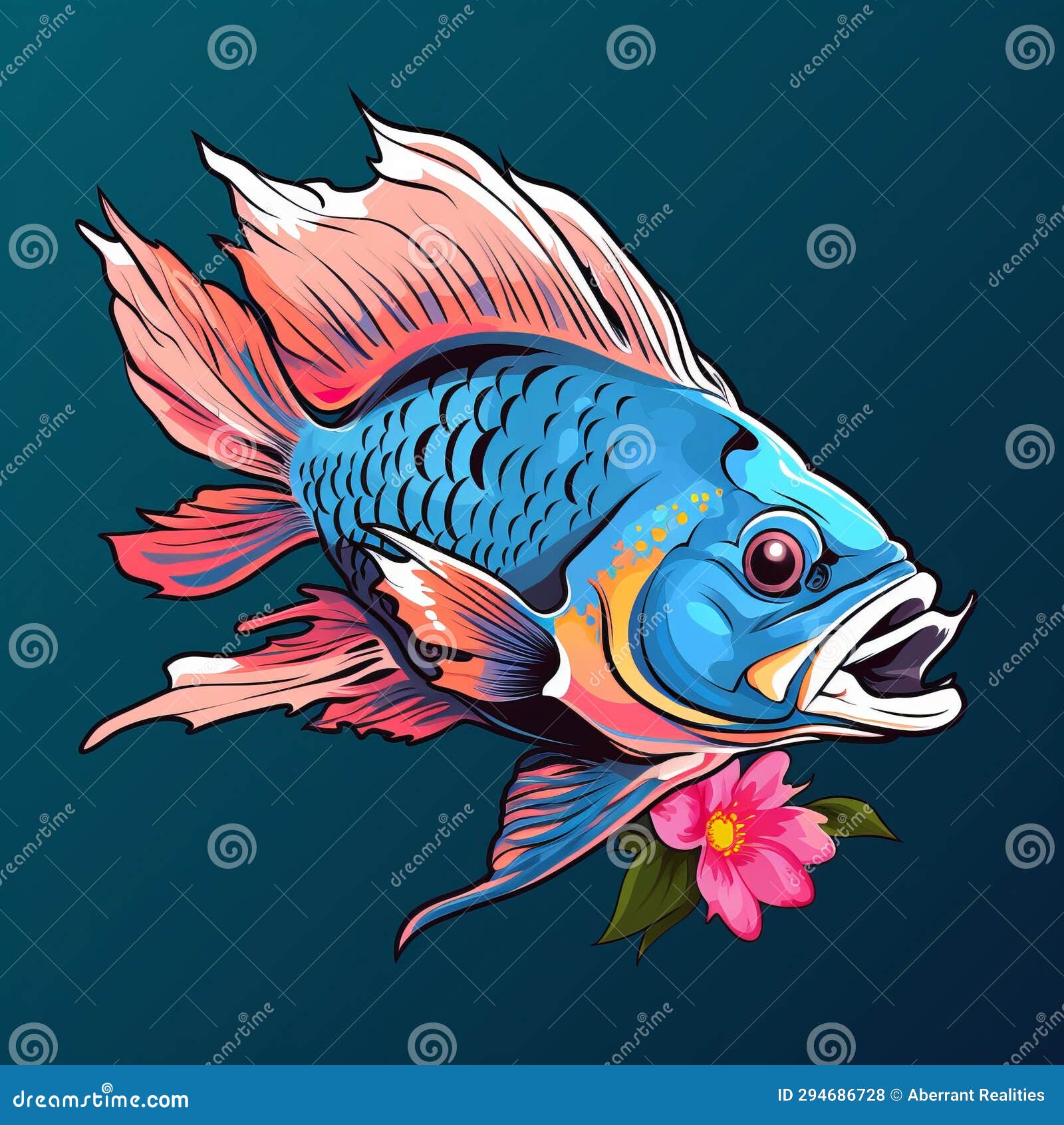 An Illustration of a Fish with Pink Flowers Stock Illustration ...